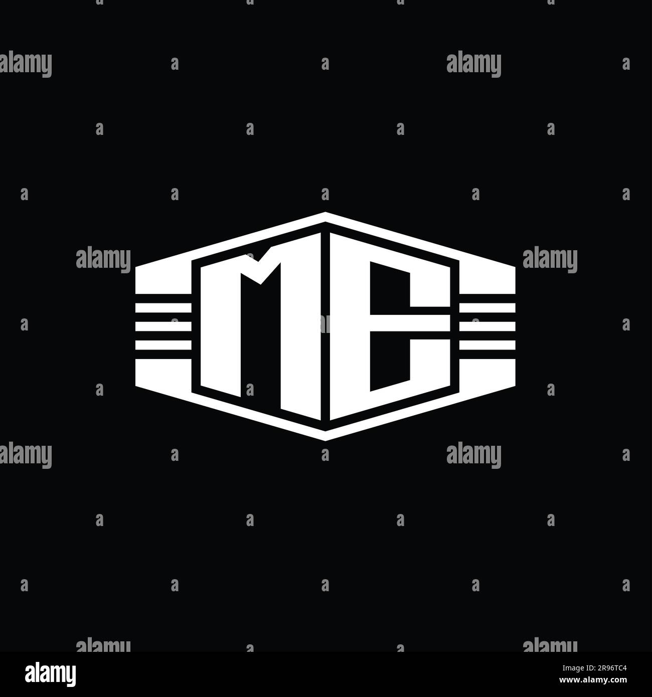 ME Letter Logo monogram hexagon emblem shape with stripes outline style ...