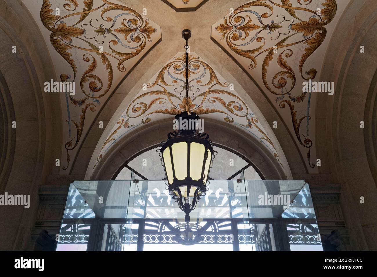 Entrance with neoclassical painted ceiling, ornaments, City Hall Camara ...