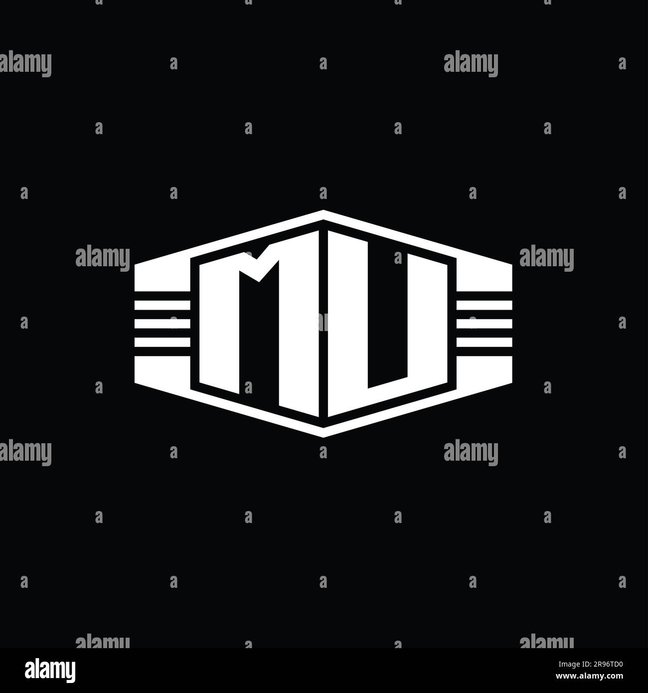 MU Letter Logo monogram hexagon emblem shape with stripes outline style ...