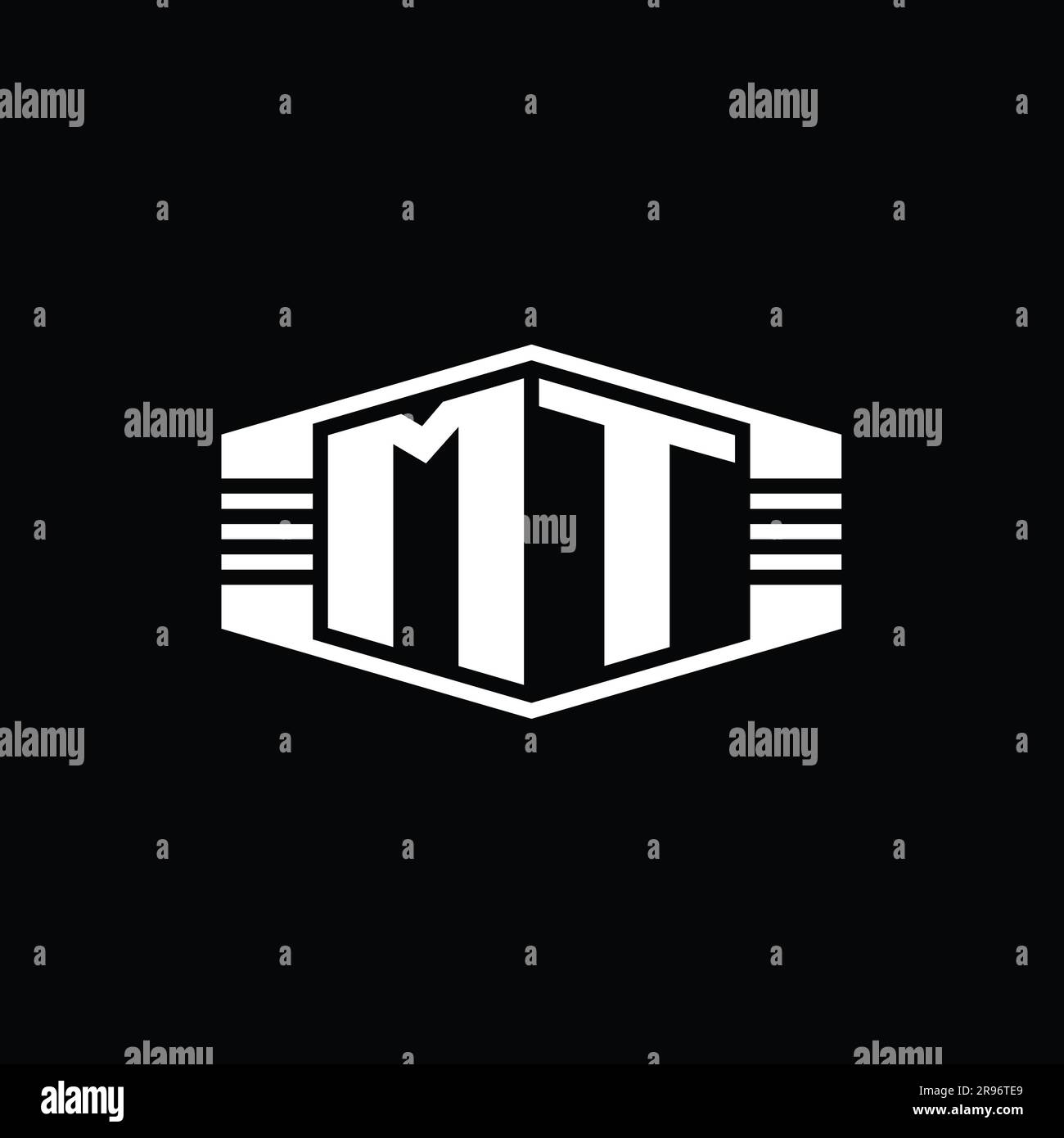 MT Letter Logo monogram hexagon emblem shape with stripes outline style ...