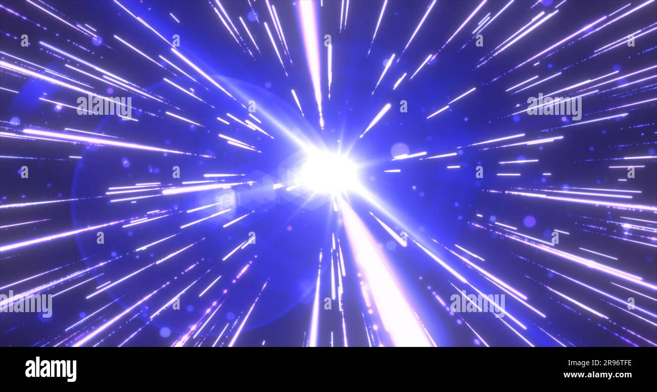 Abstract blue flying stars bright glowing in space with particles and ...
