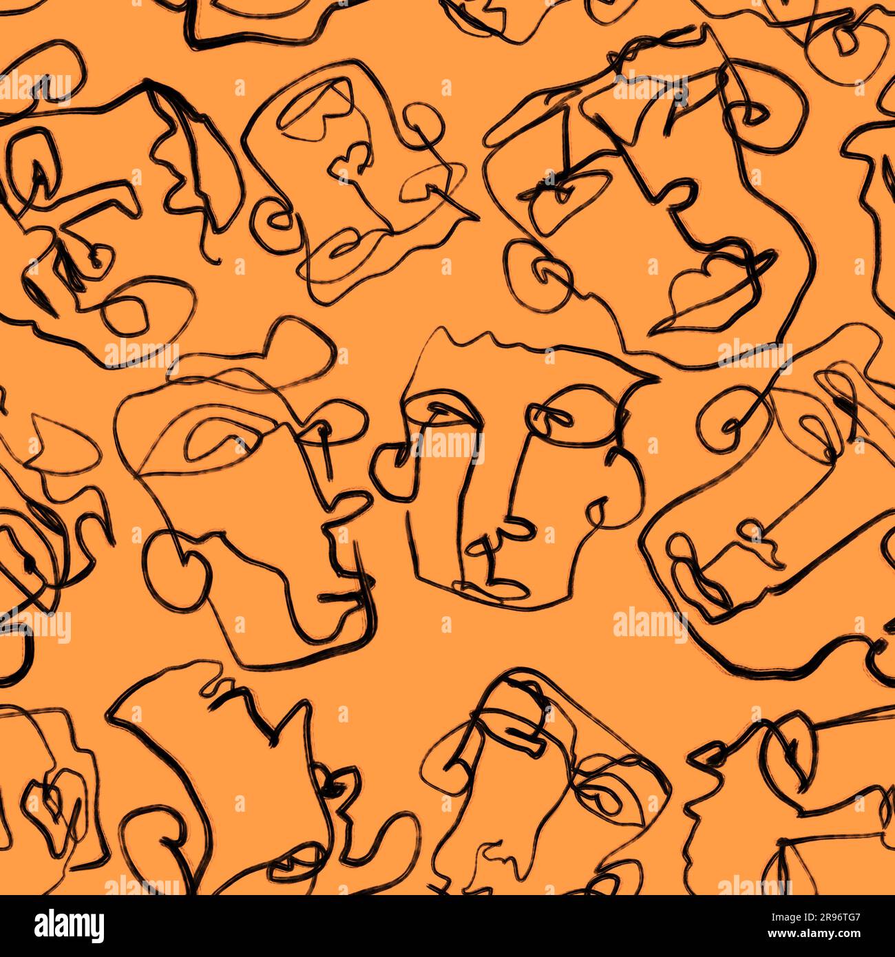 Abstract line art portraits seamless faces pattern for wallpaper and ...