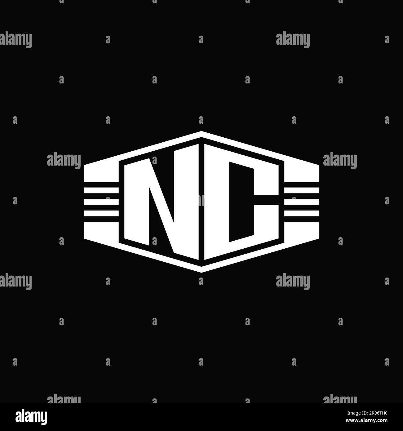 NC Letter Logo monogram hexagon emblem shape with stripes outline style ...