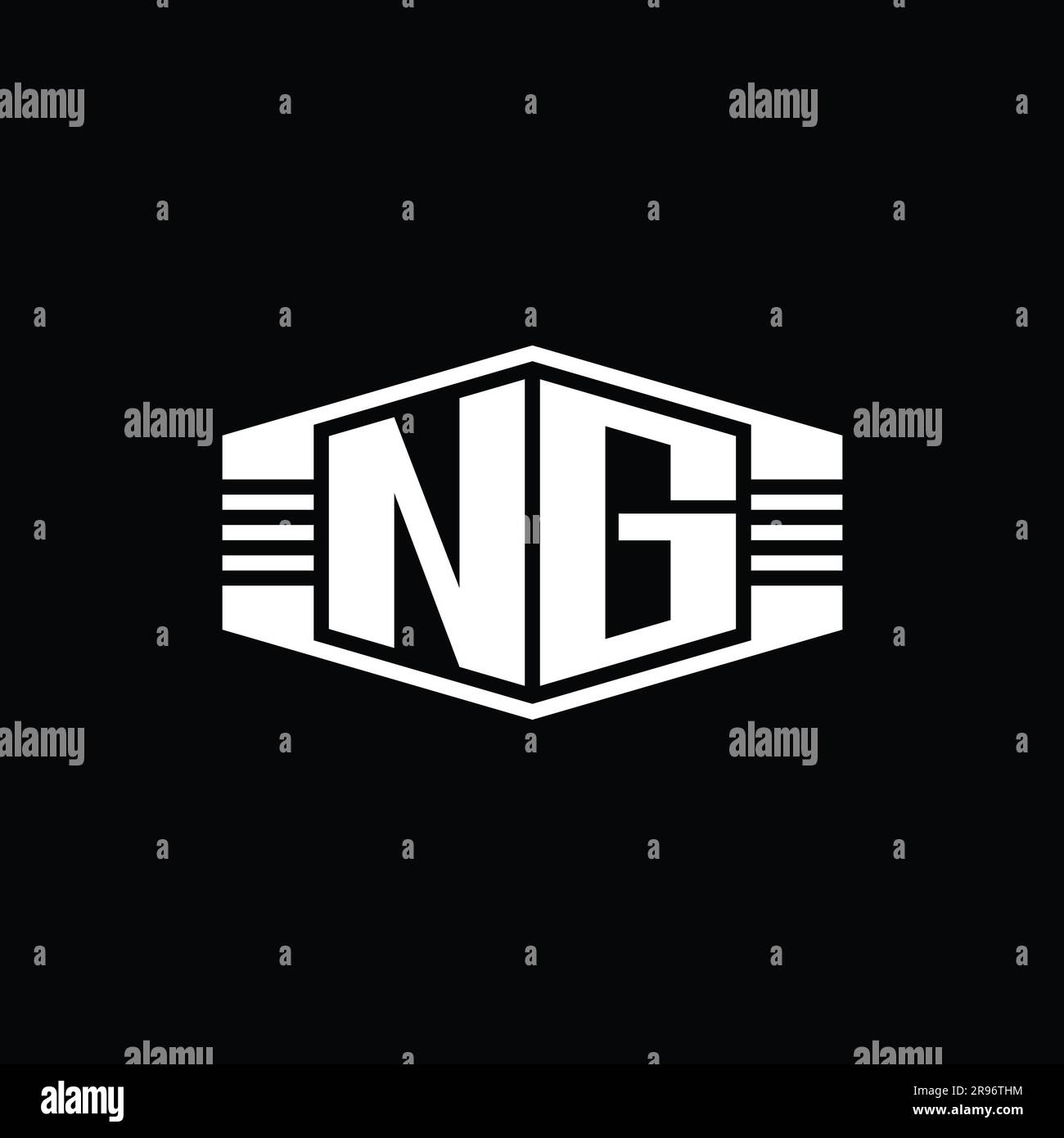 NG Letter Logo monogram hexagon emblem shape with stripes outline style ...