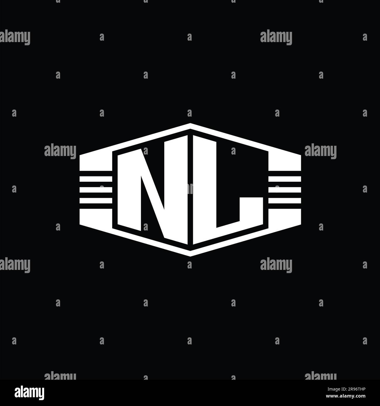 NL Letter Logo monogram hexagon emblem shape with stripes outline style ...