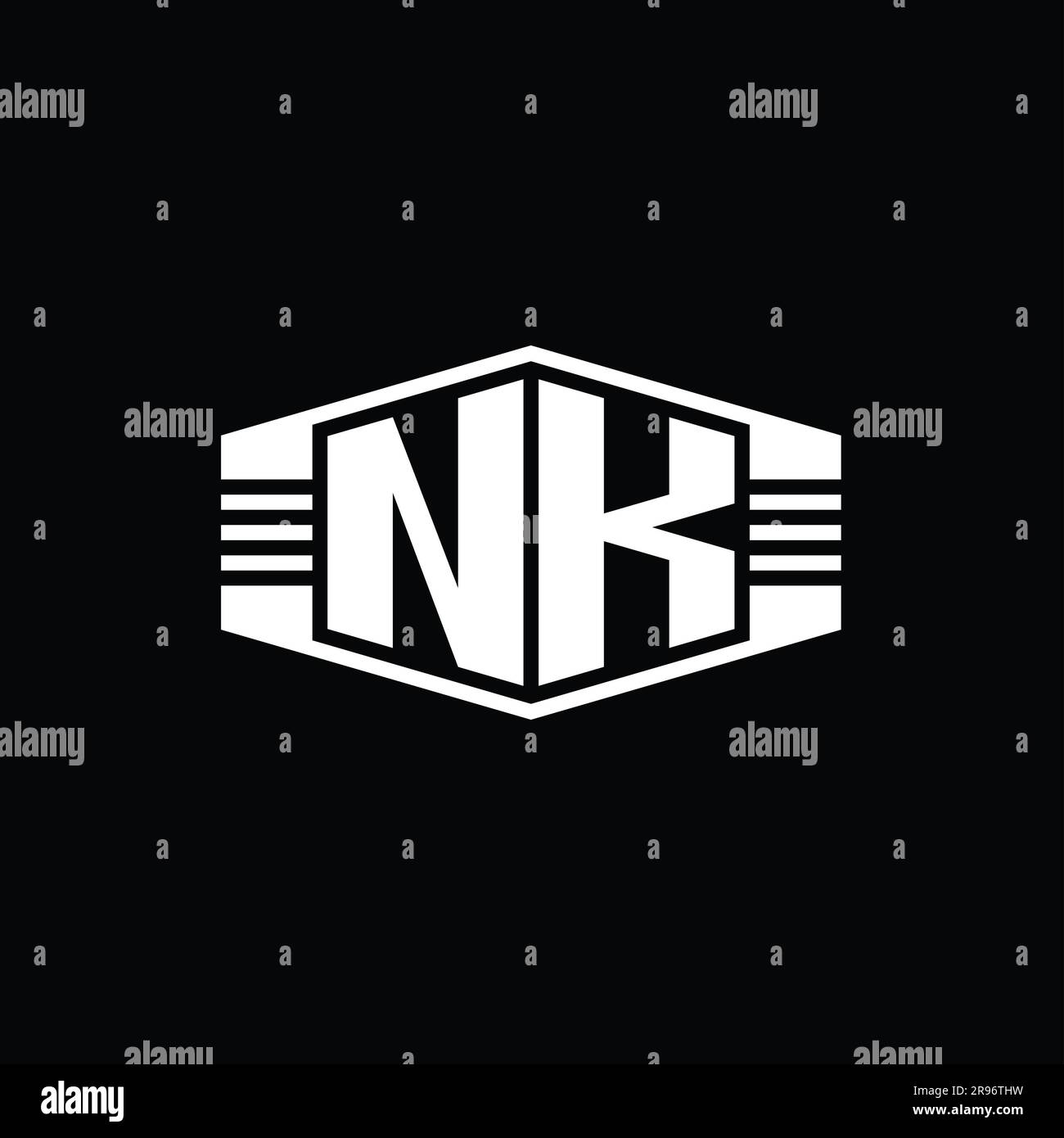 NK Letter Logo monogram hexagon emblem shape with stripes outline style ...