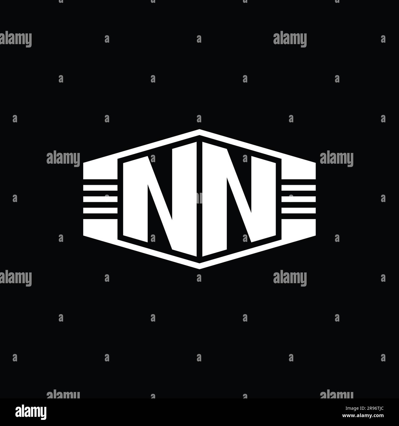 NN Letter Logo monogram hexagon emblem shape with stripes outline style ...