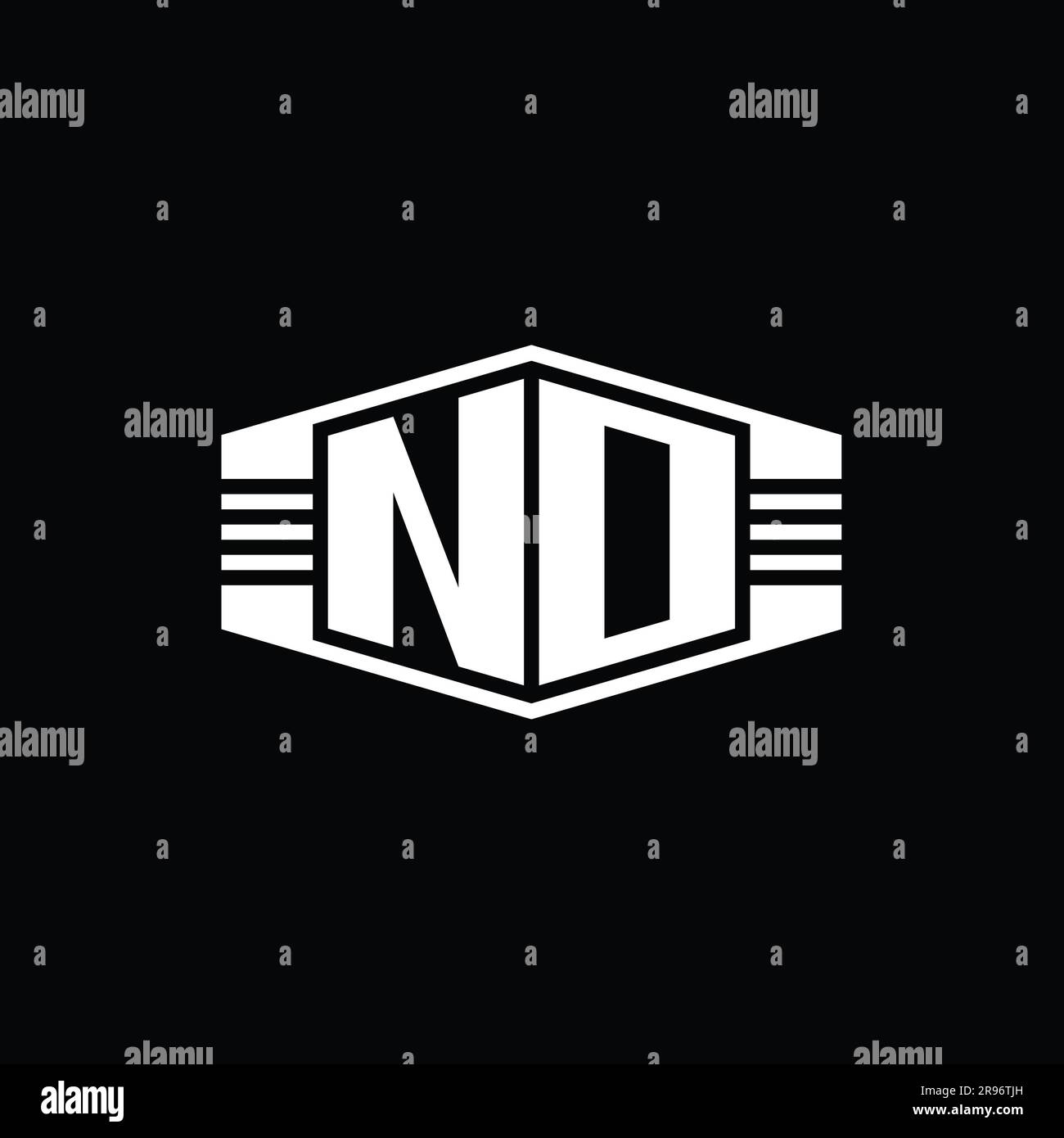 NO Letter Logo monogram hexagon emblem shape with stripes outline style ...