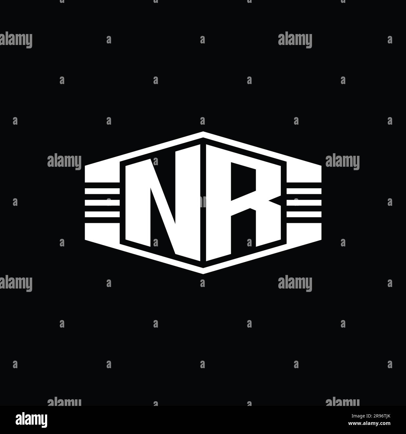 NR Letter Logo monogram hexagon emblem shape with stripes outline style ...