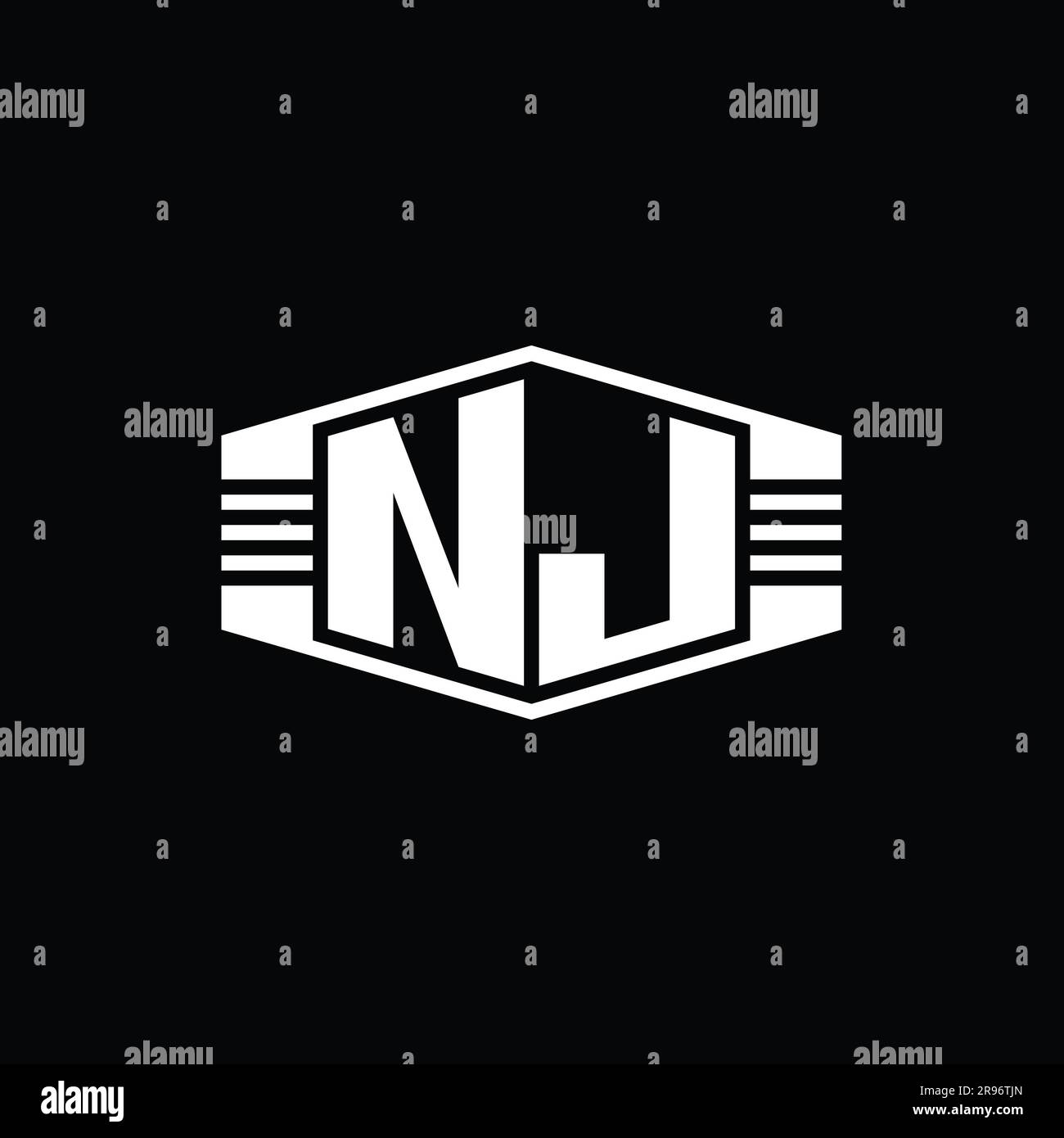 NJ Letter Logo monogram hexagon emblem shape with stripes outline style ...