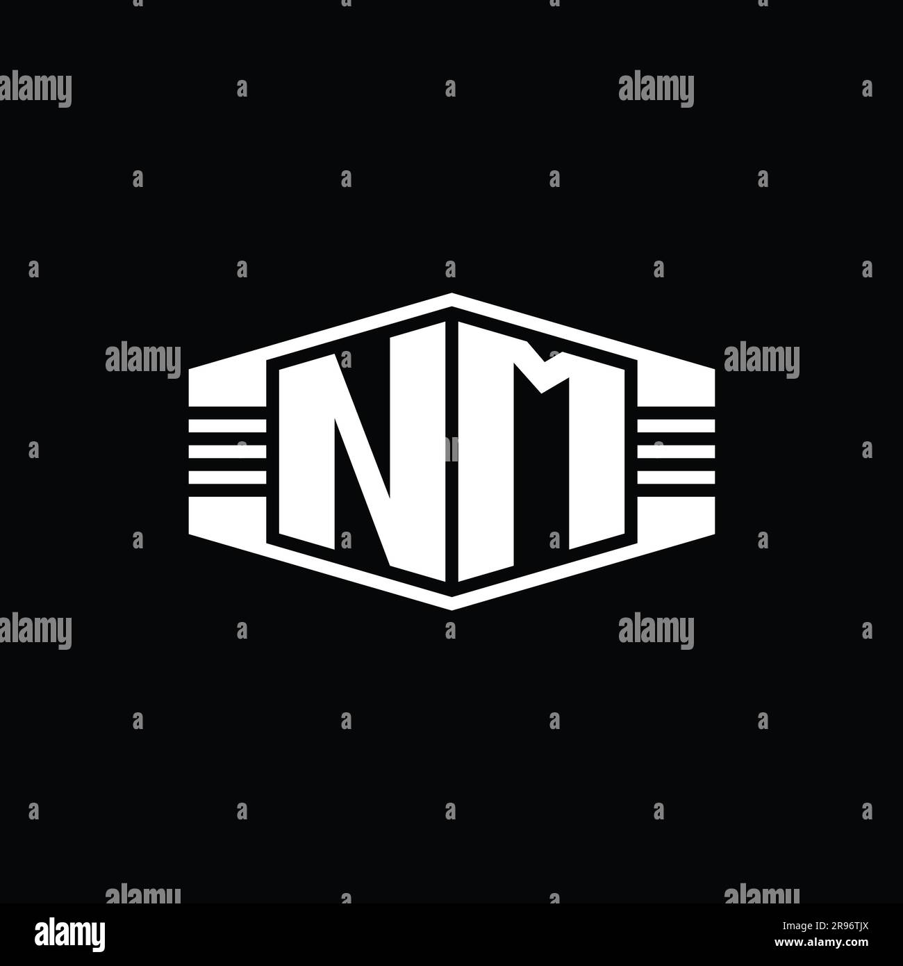NM Letter Logo monogram hexagon emblem shape with stripes outline style ...