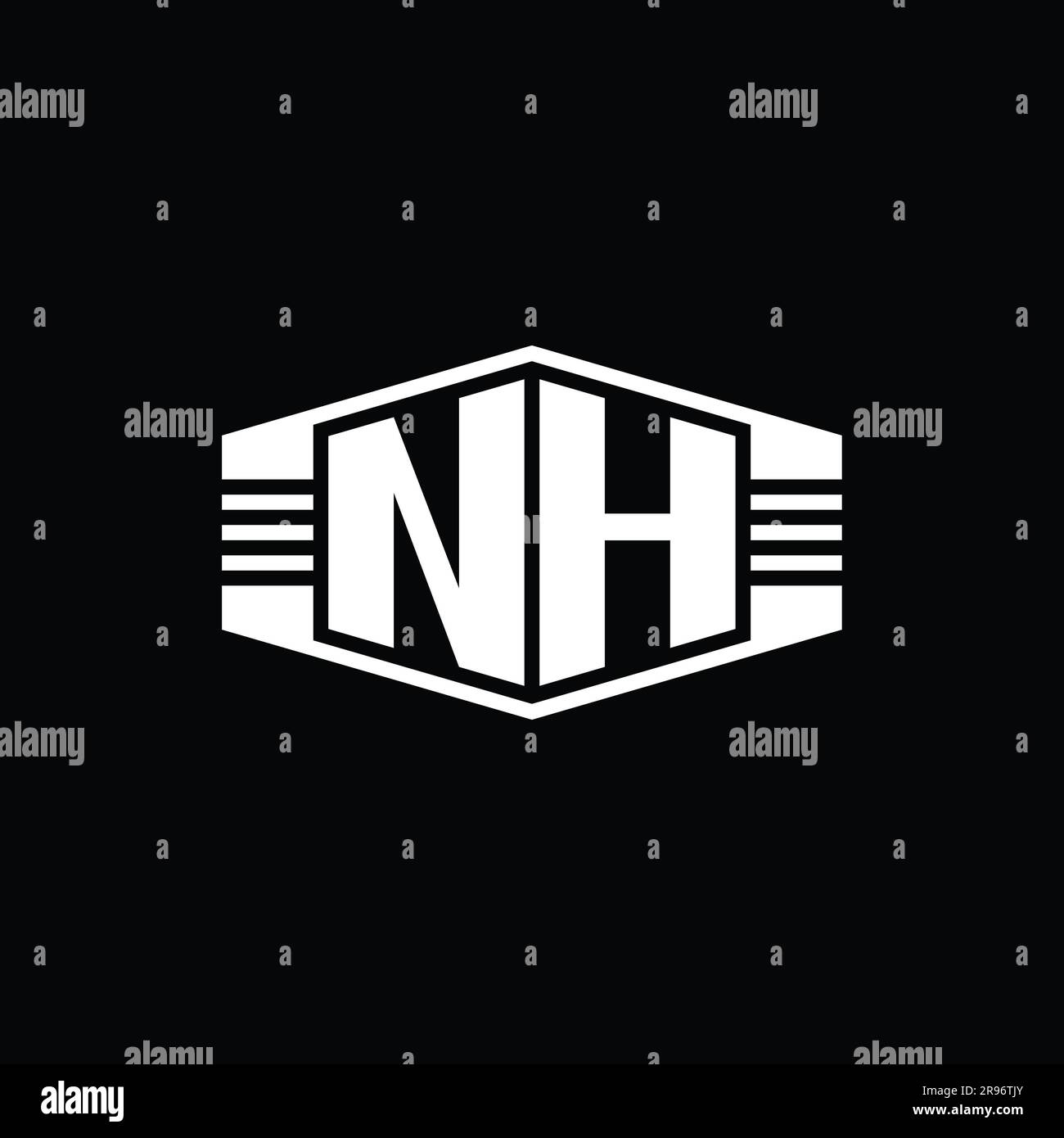 NH Letter Logo monogram hexagon emblem shape with stripes outline style ...