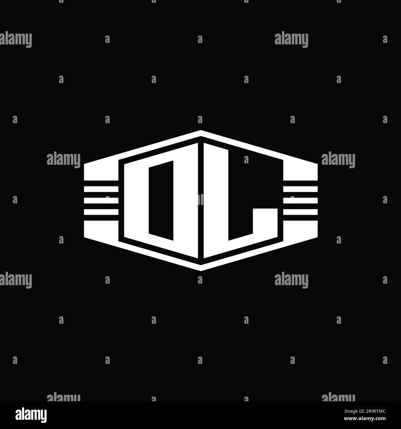 OL Letter Logo monogram hexagon emblem shape with stripes outline style design template Stock ...