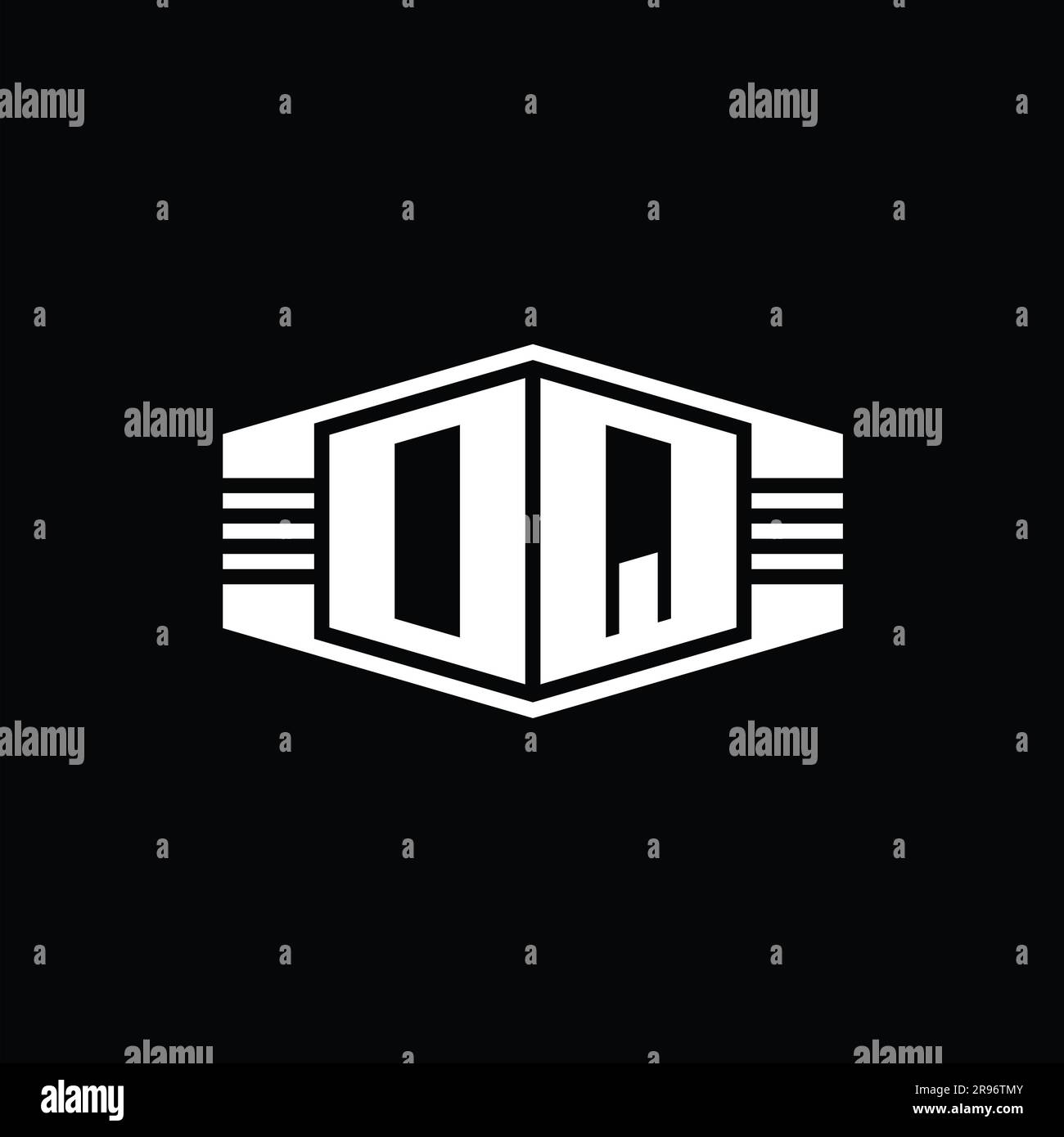 OQ Letter Logo monogram hexagon emblem shape with stripes outline style design template Stock ...