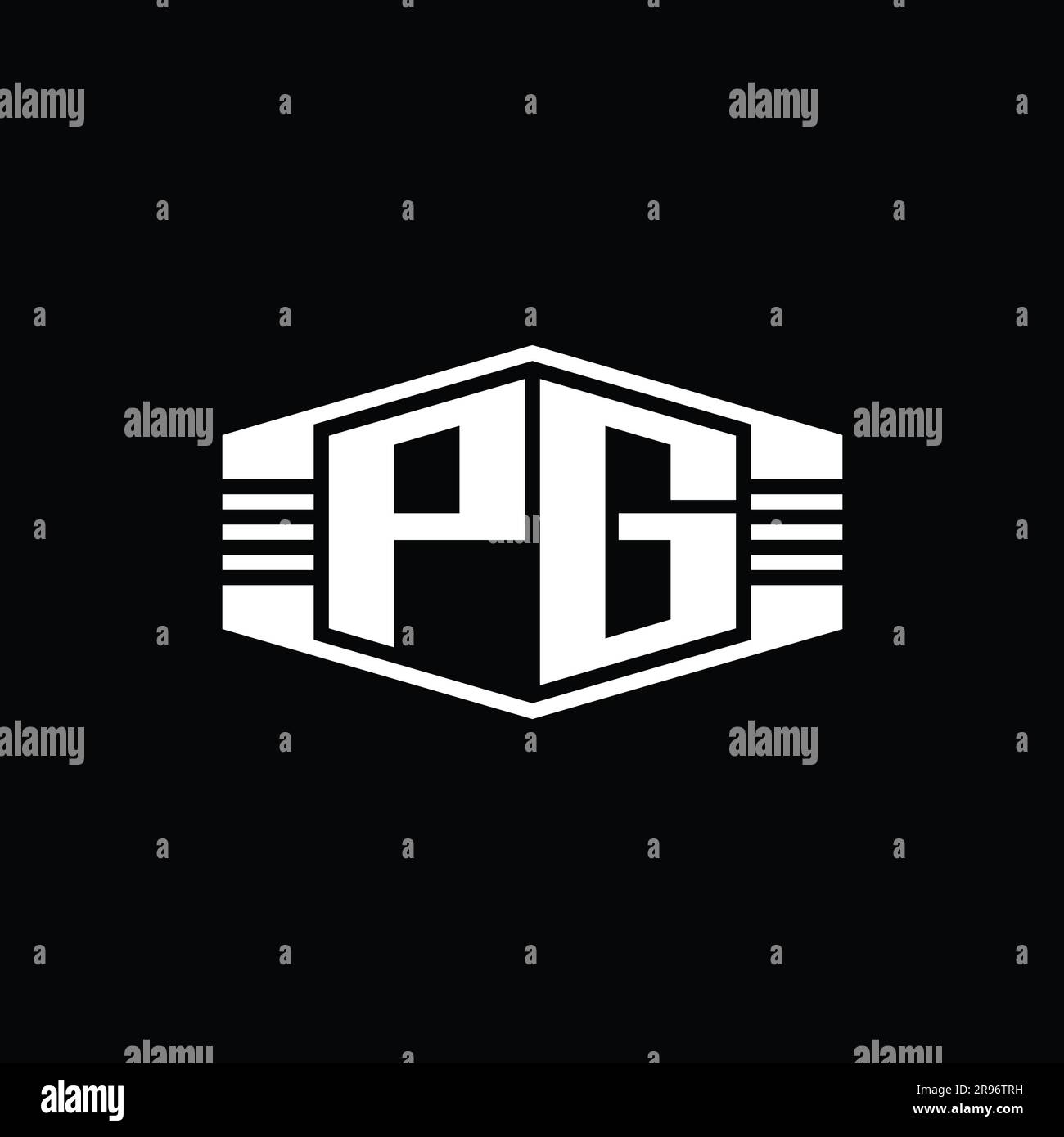 PG Letter Logo monogram hexagon emblem shape with stripes outline style ...
