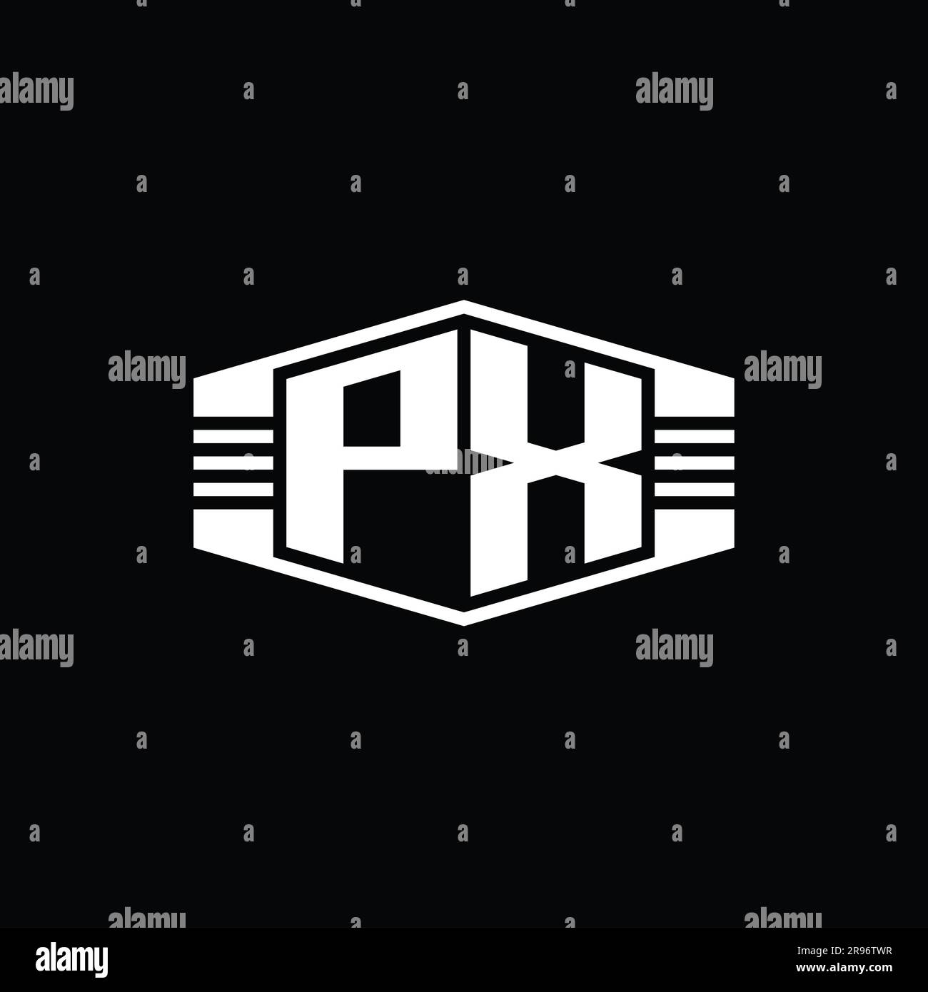 PX Letter Logo monogram hexagon emblem shape with stripes outline style design template Stock ...