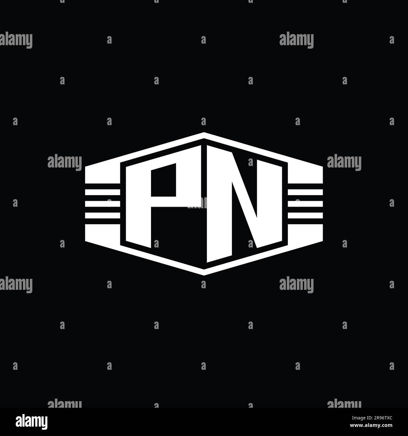 PN Letter Logo monogram hexagon emblem shape with stripes outline style ...