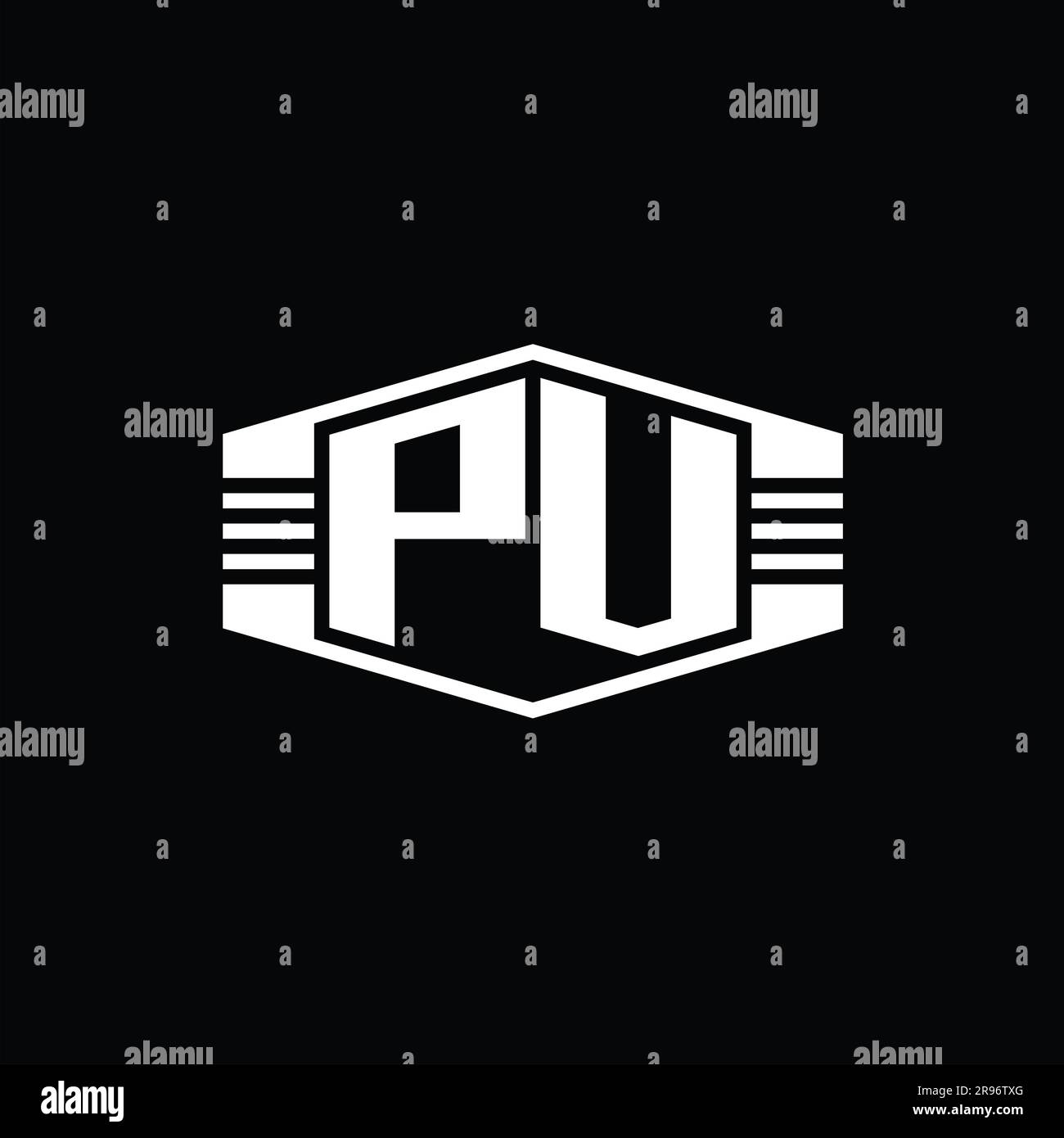 PV Letter Logo monogram hexagon emblem shape with stripes outline style ...