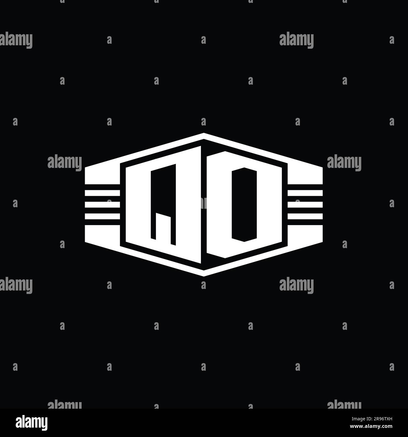 QD Letter Logo monogram hexagon emblem shape with stripes outline style ...