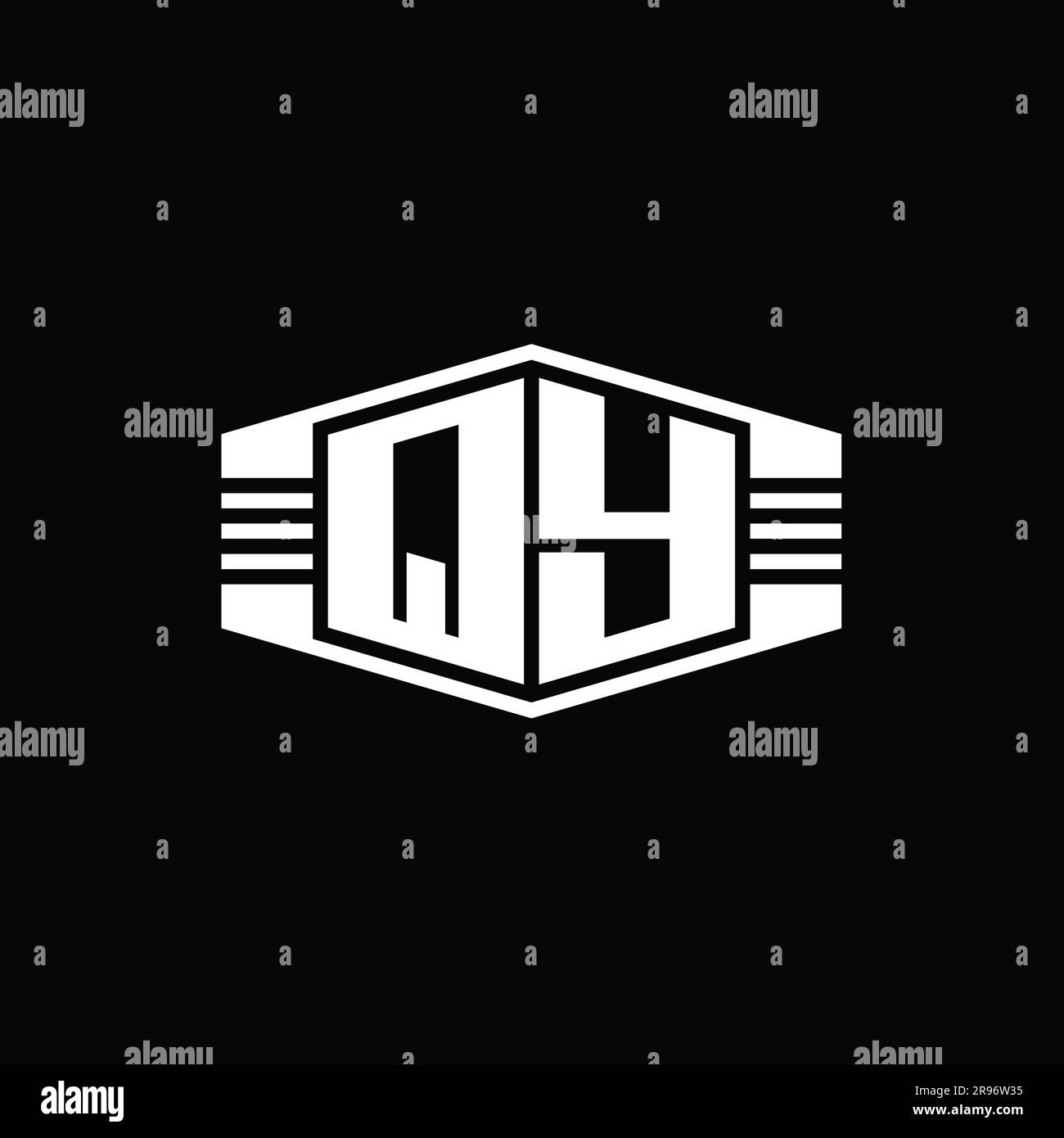 QY Letter Logo monogram hexagon emblem shape with stripes outline style design template Stock ...