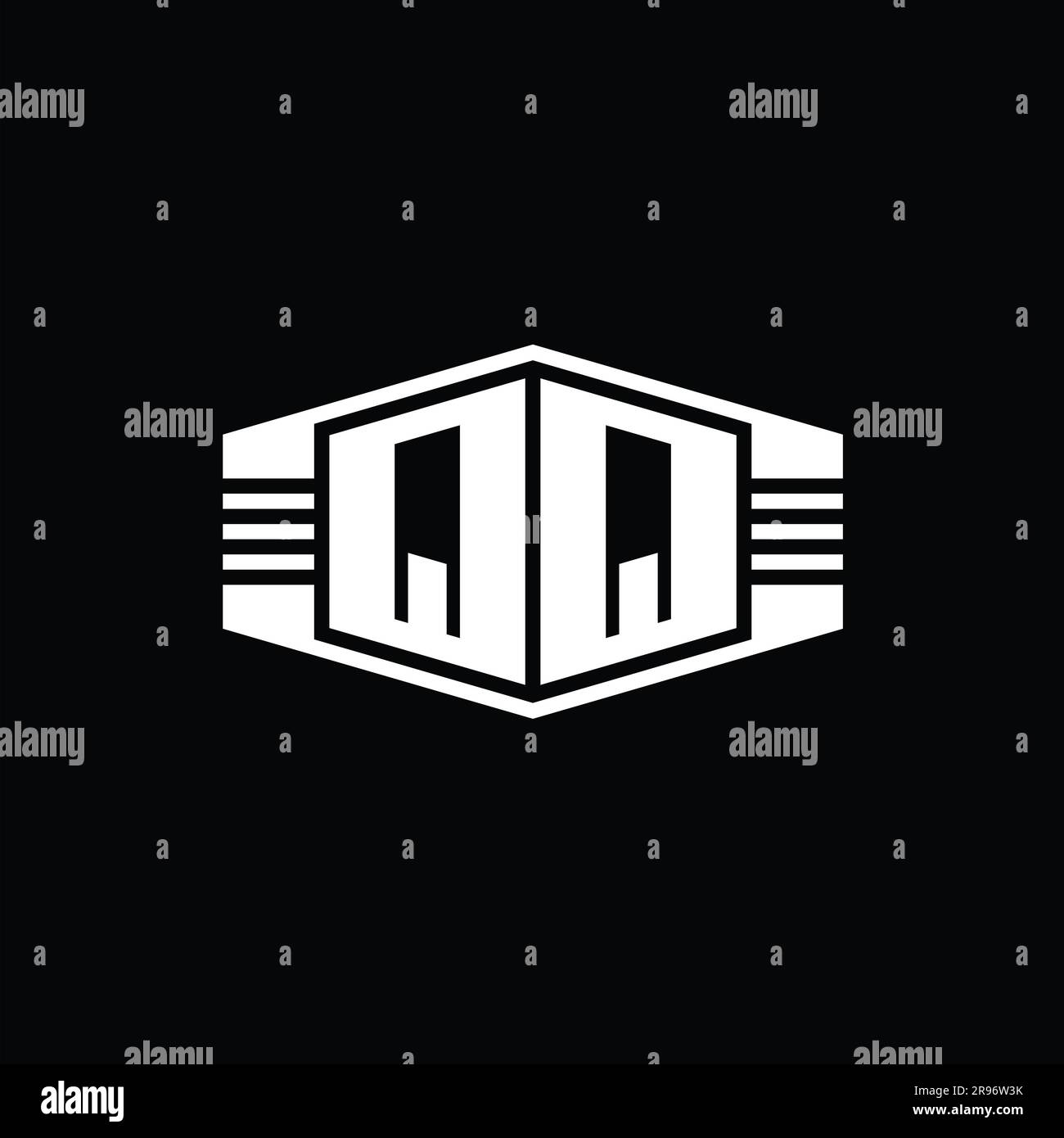 QQ Letter Logo monogram hexagon emblem shape with stripes outline style ...