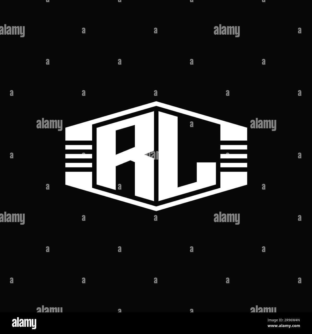 RL Letter Logo monogram hexagon emblem shape with stripes outline style ...