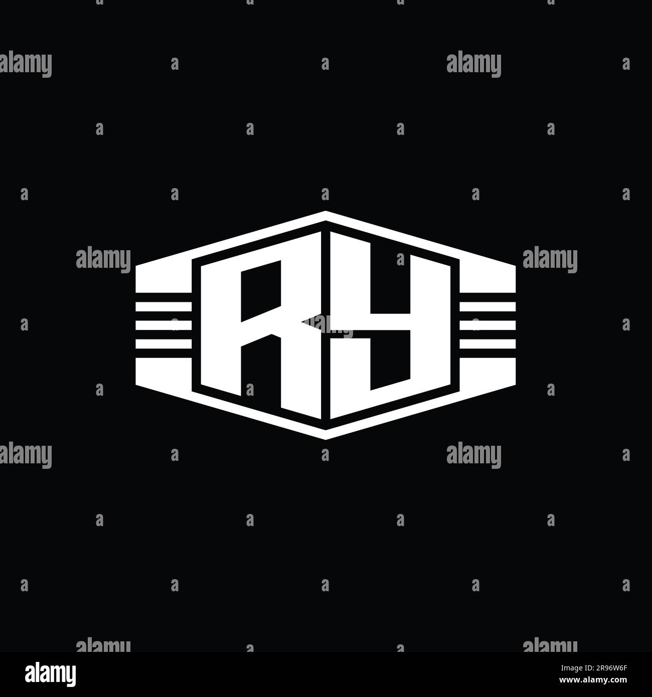 RY Letter Logo monogram hexagon emblem shape with stripes outline style ...