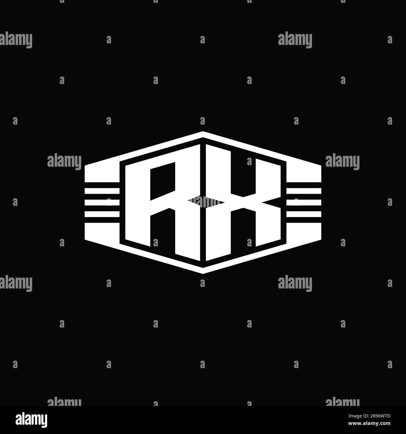 RX Letter Logo monogram hexagon emblem shape with stripes outline style ...