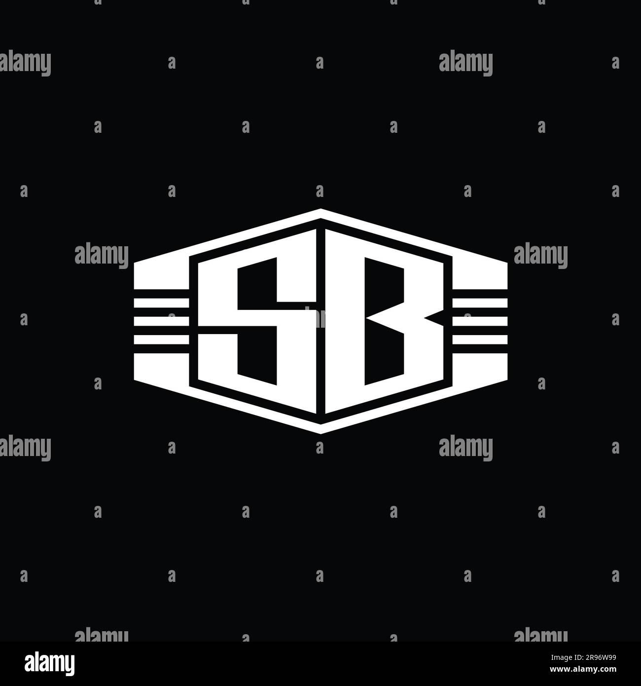 SB Letter Logo monogram hexagon emblem shape with stripes outline style ...