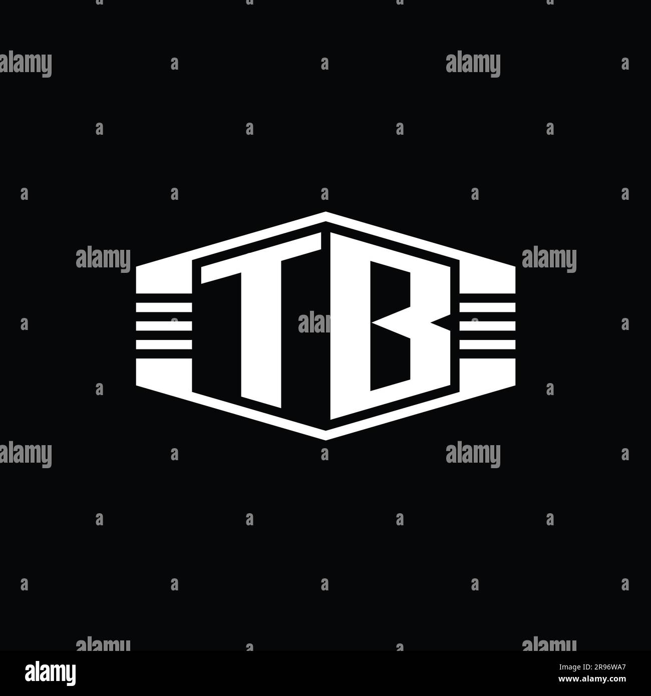 TB Letter Logo monogram hexagon emblem shape with stripes outline style ...