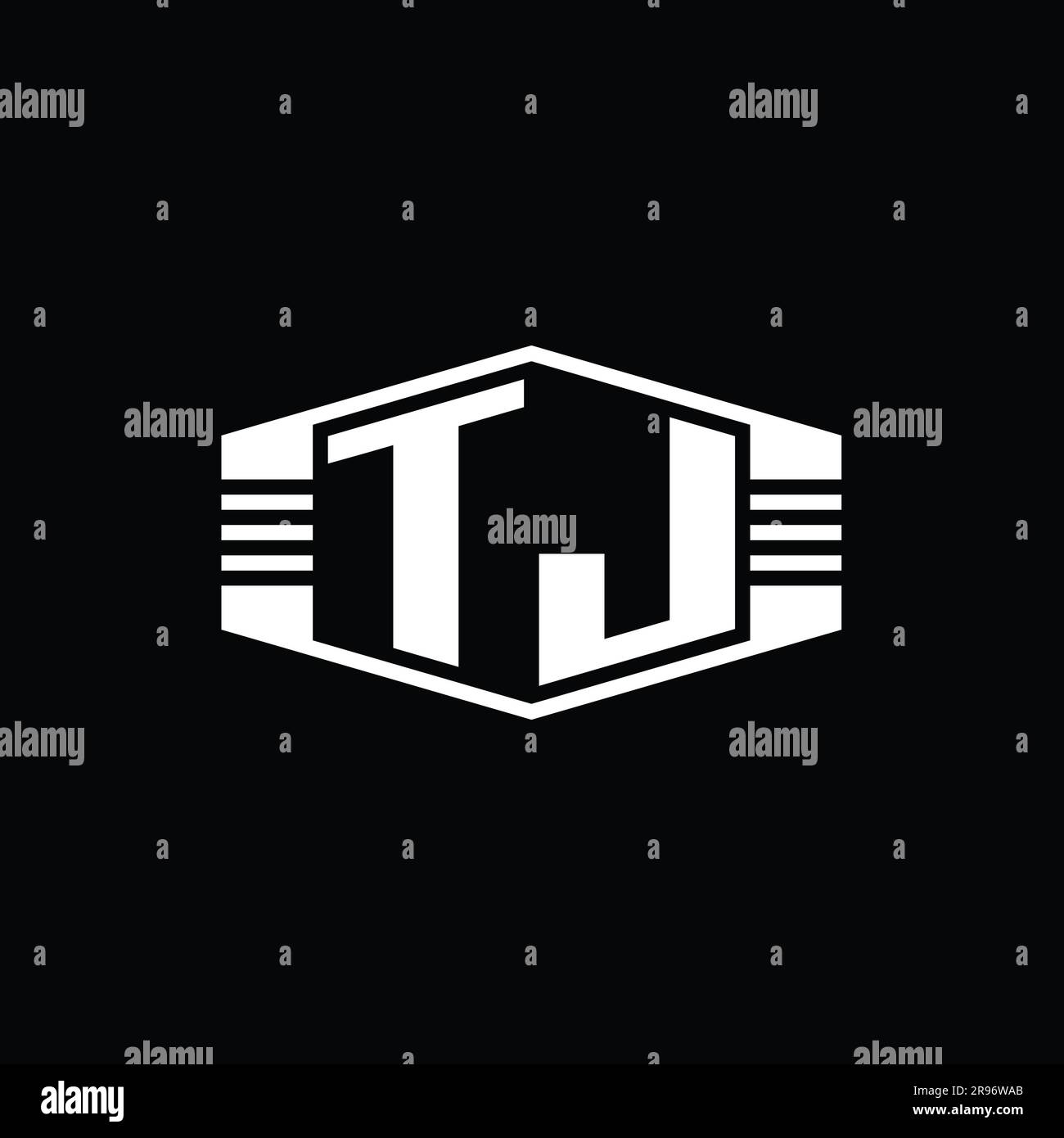 TJ Letter Logo monogram hexagon emblem shape with stripes outline style design template Stock ...