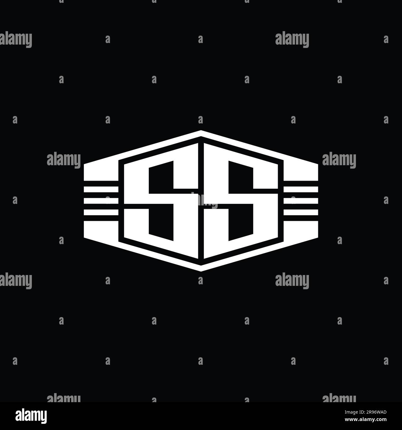 SS Letter Logo monogram hexagon emblem shape with stripes outline style ...