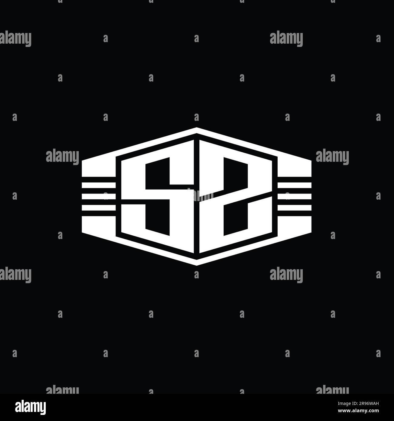 SZ Letter Logo monogram hexagon emblem shape with stripes outline style design template Stock ...