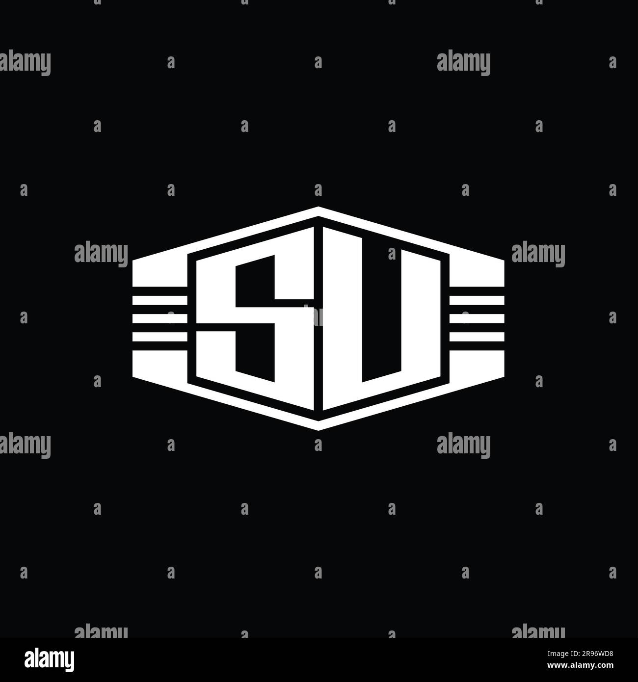 SU Letter Logo monogram hexagon emblem shape with stripes outline style design template Stock ...