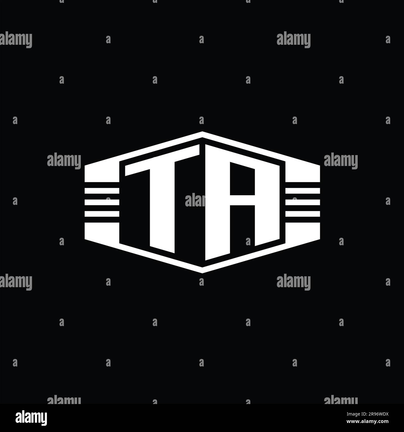 TA Letter Logo monogram hexagon emblem shape with stripes outline style ...