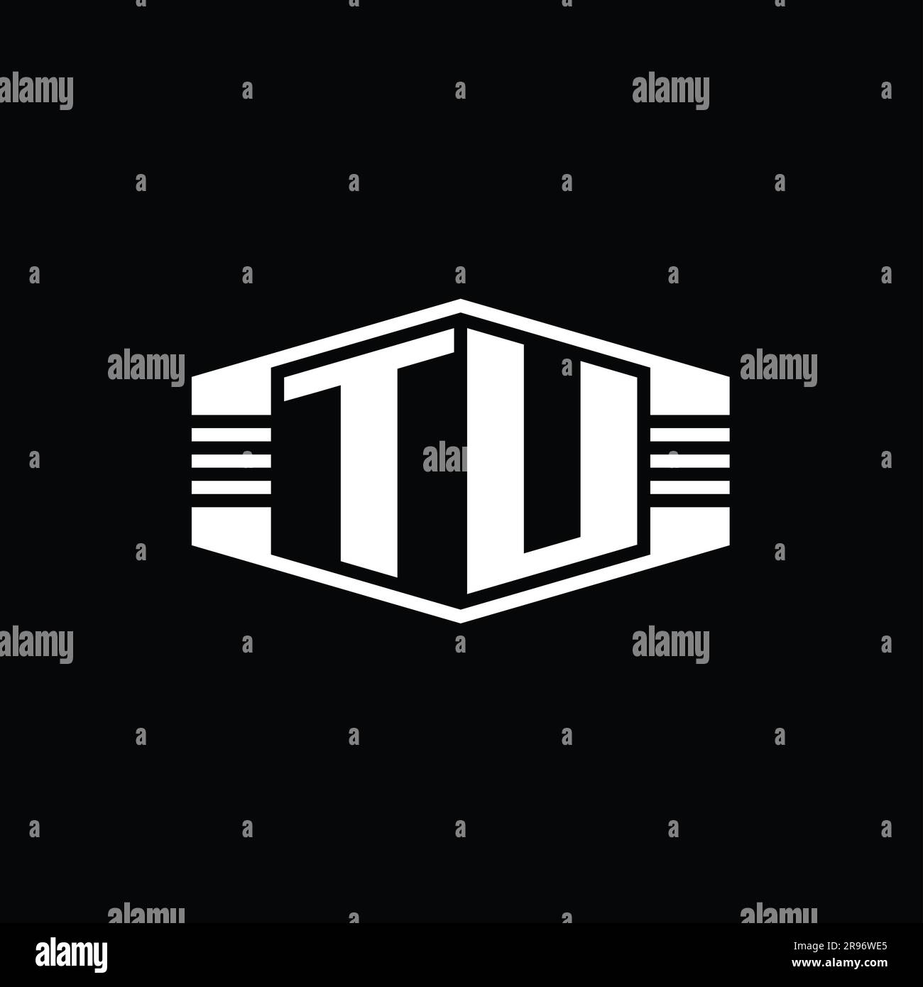 TU Letter Logo monogram hexagon emblem shape with stripes outline style ...
