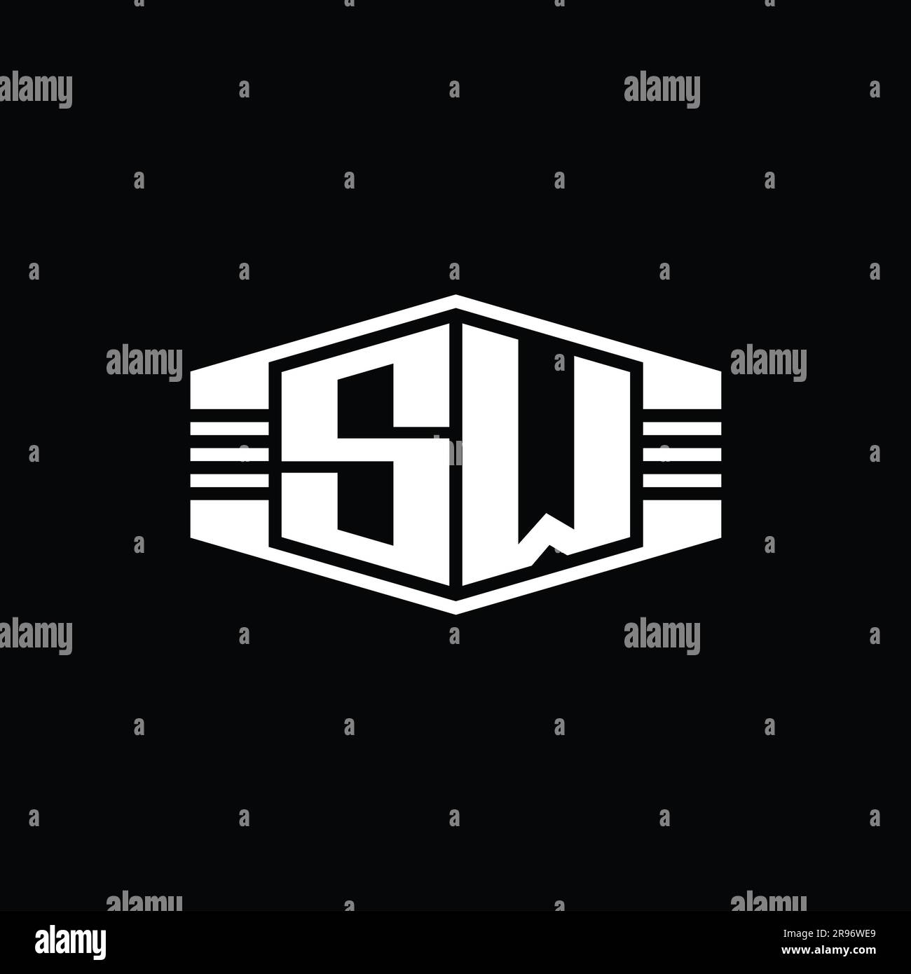 SW Letter Logo monogram hexagon emblem shape with stripes outline style ...