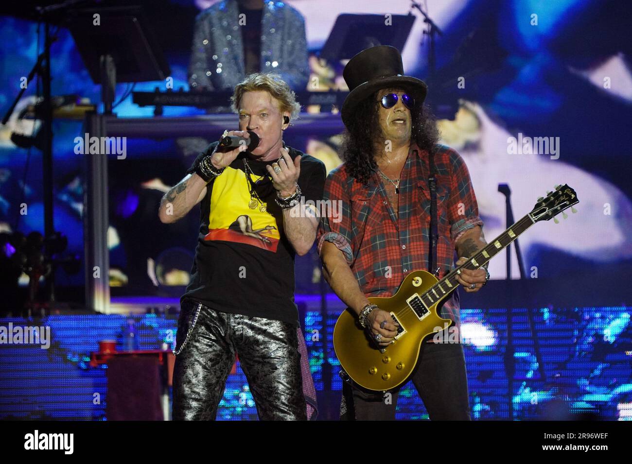 Axl Rose and Slash of Guns N' Roses performing on the Pyramid Stage at ...