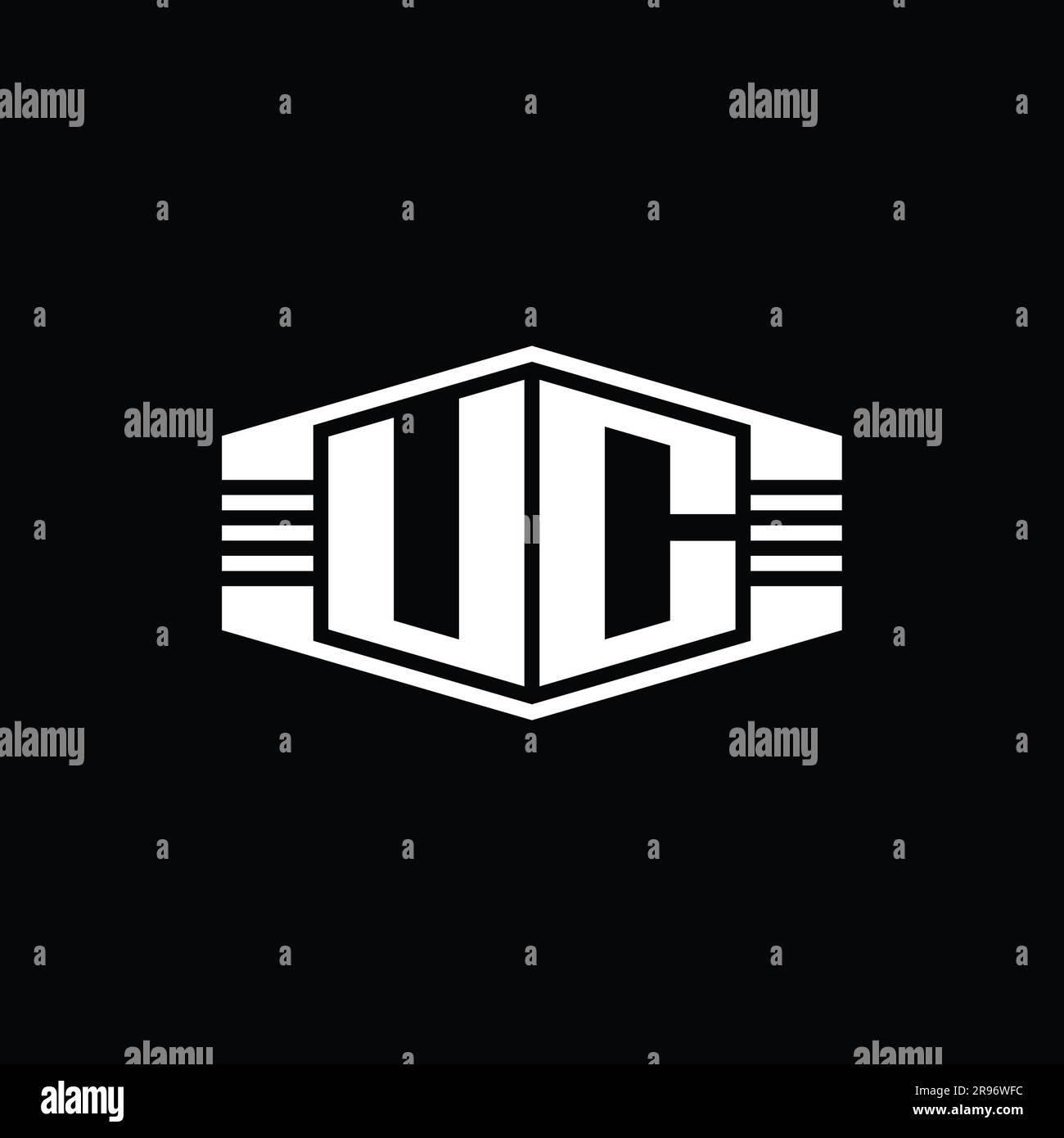 UC Letter Logo monogram hexagon emblem shape with stripes outline style ...
