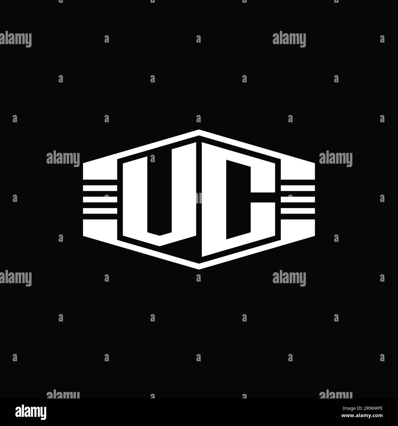 VC Letter Logo monogram hexagon emblem shape with stripes outline style ...