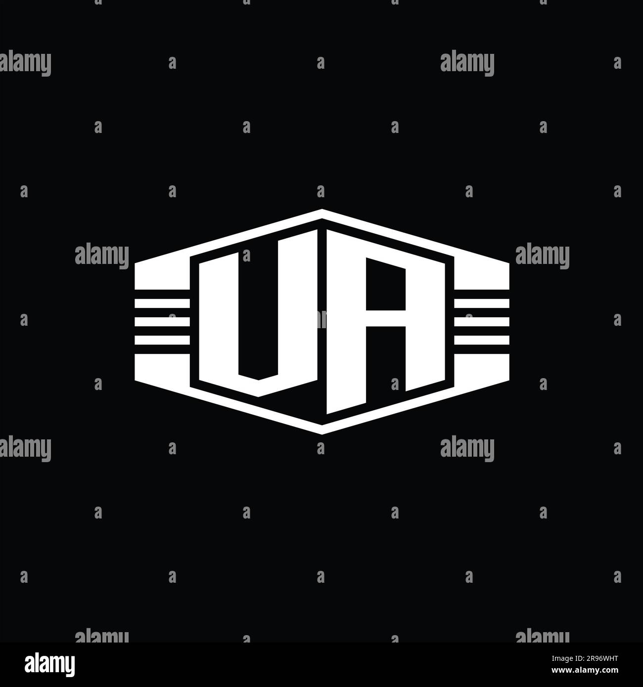 VA Letter Logo monogram hexagon emblem shape with stripes outline style ...