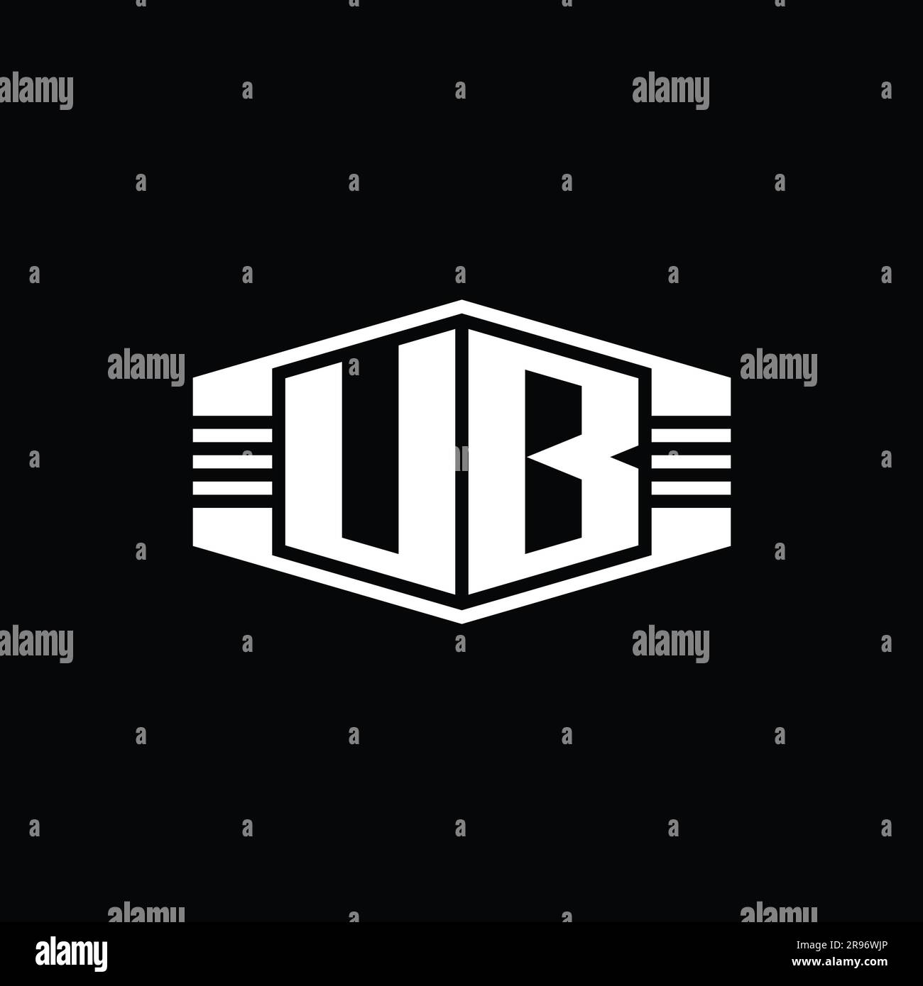 UB Letter Logo monogram hexagon emblem shape with stripes outline style ...