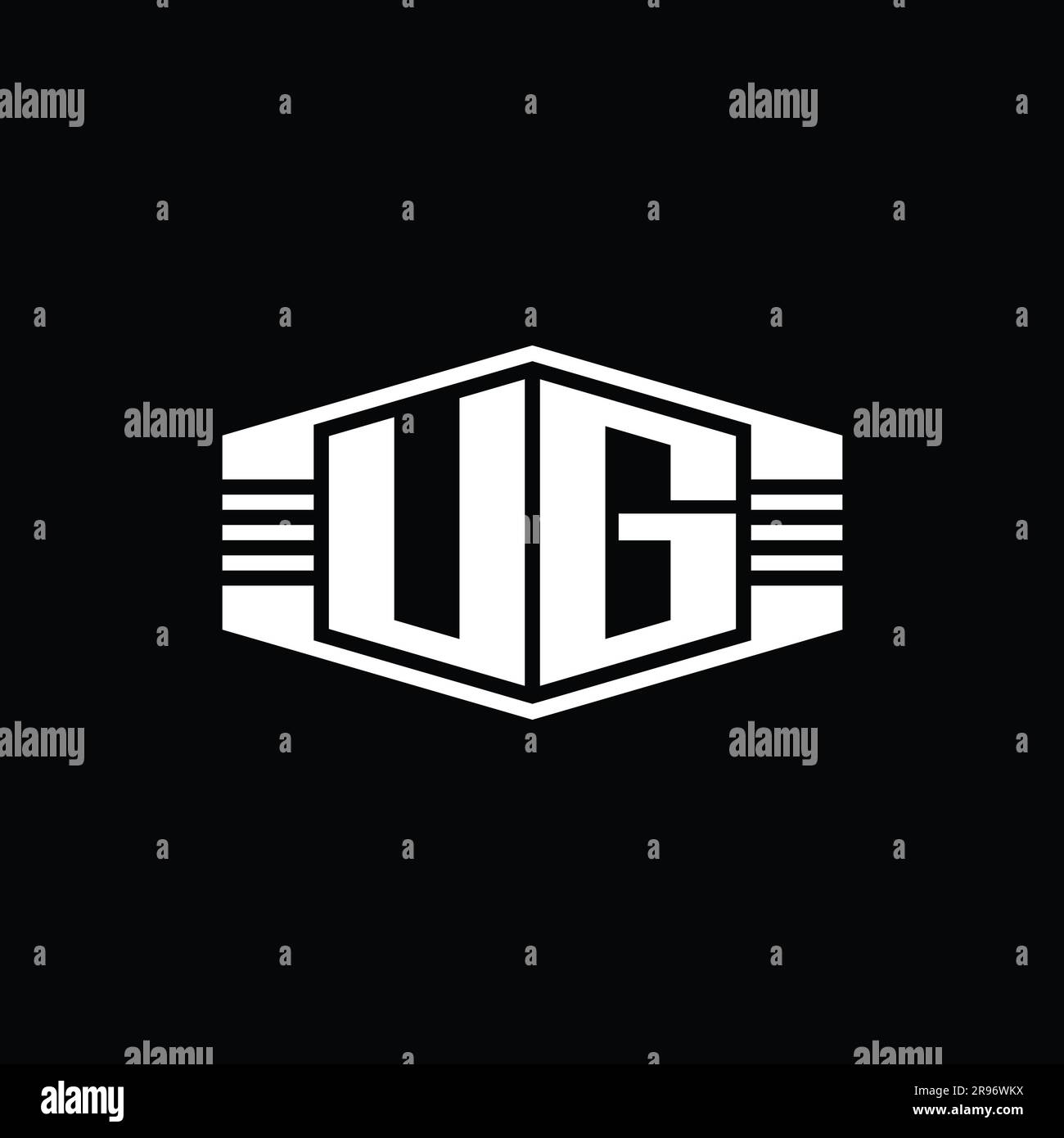 UG Letter Logo monogram hexagon emblem shape with stripes outline style design template Stock ...