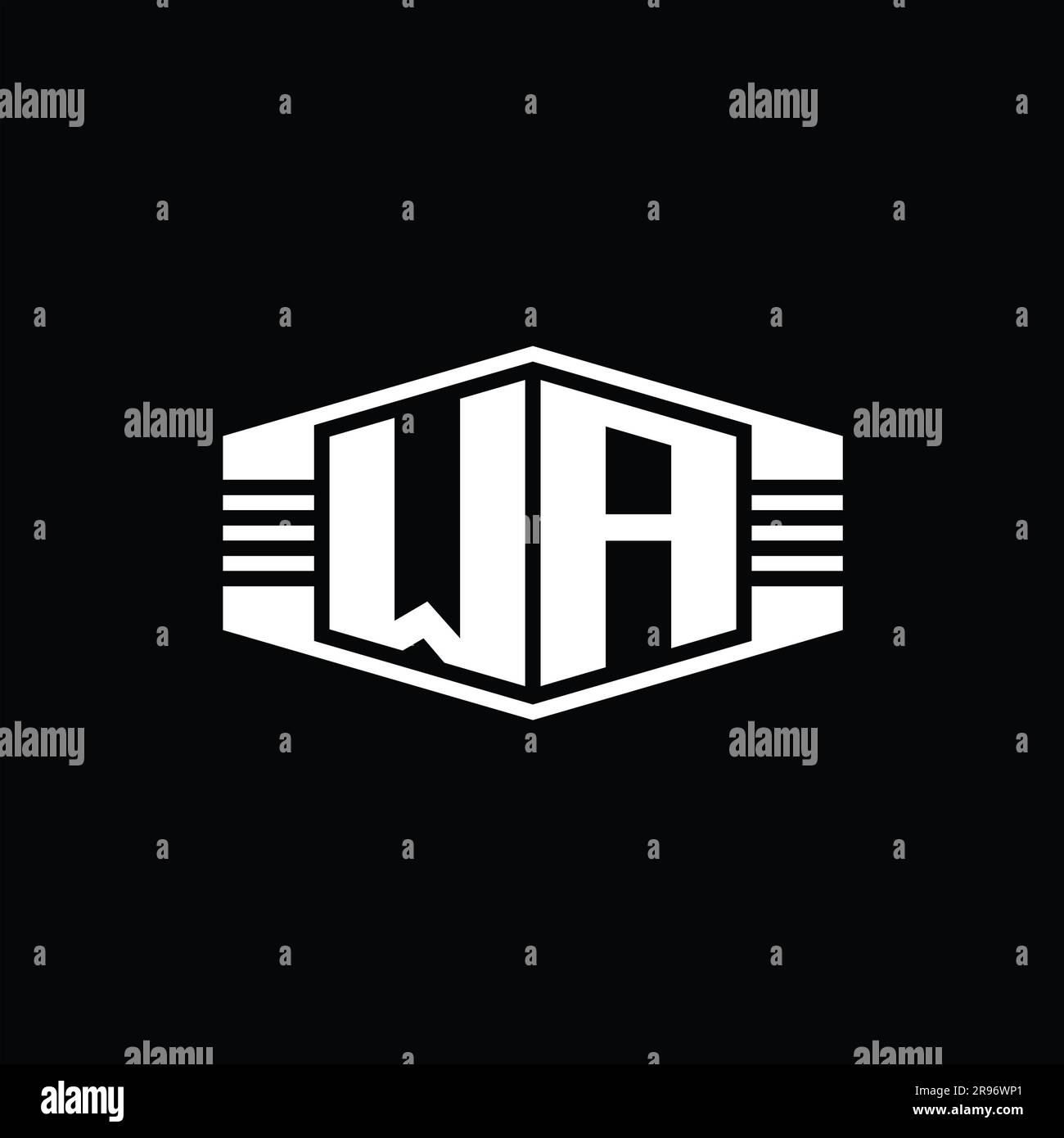 WA Letter Logo monogram hexagon emblem shape with stripes outline style ...