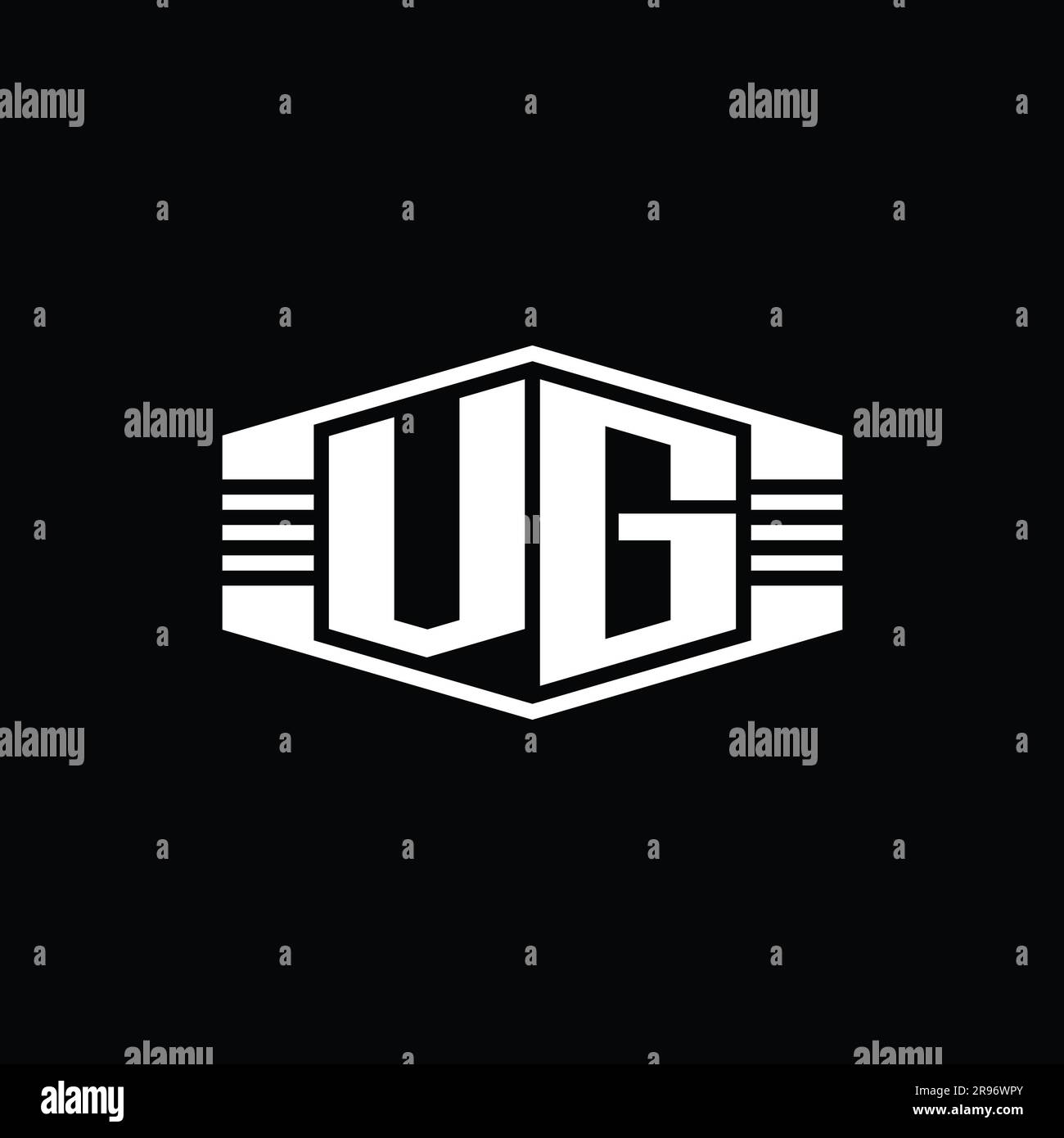 VG Letter Logo monogram hexagon emblem shape with stripes outline style ...