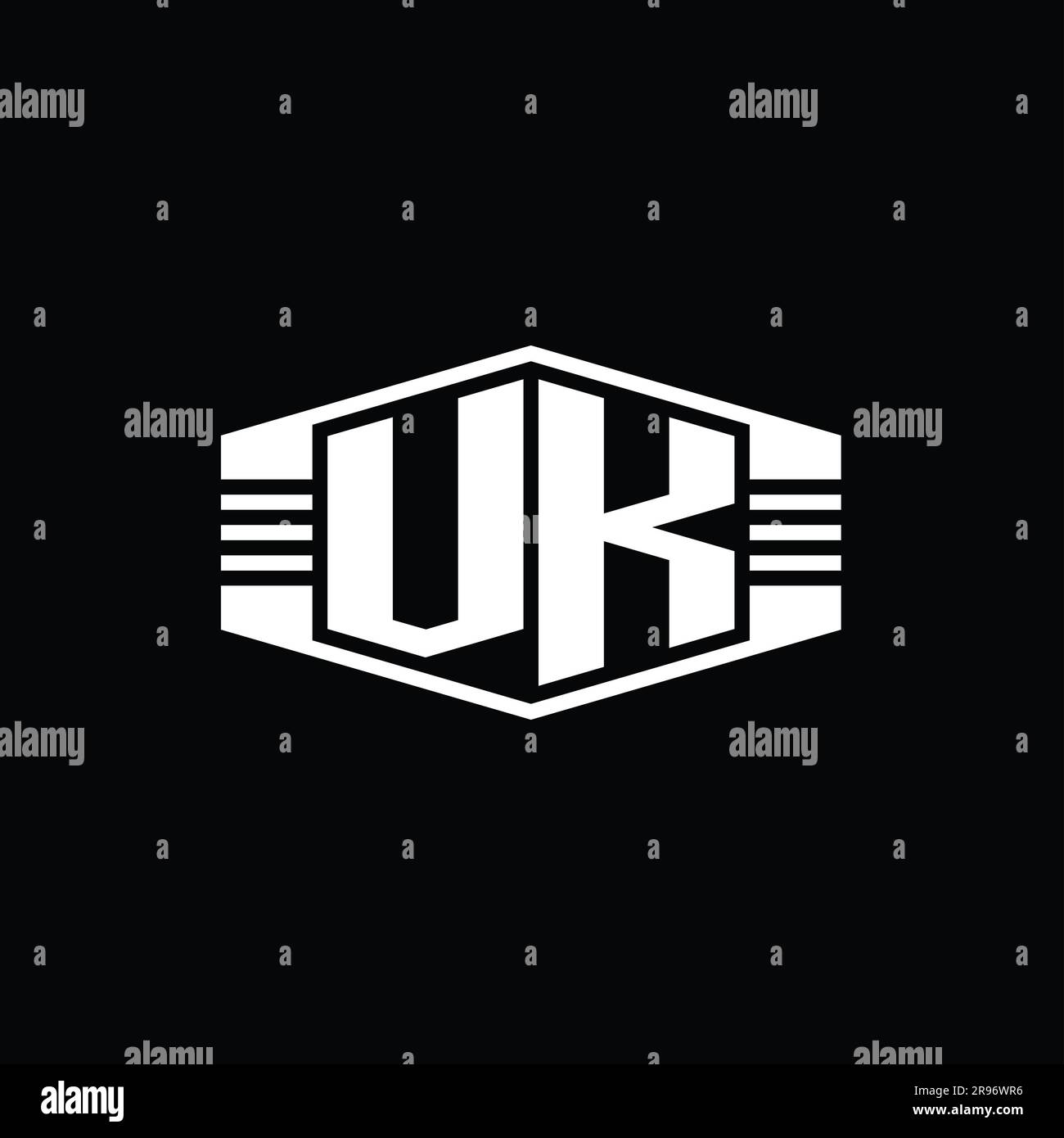 VK Letter Logo monogram hexagon emblem shape with stripes outline style design template Stock ...