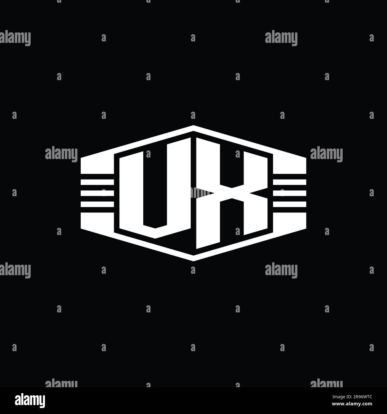 VX Letter Logo monogram hexagon emblem shape with stripes outline style ...