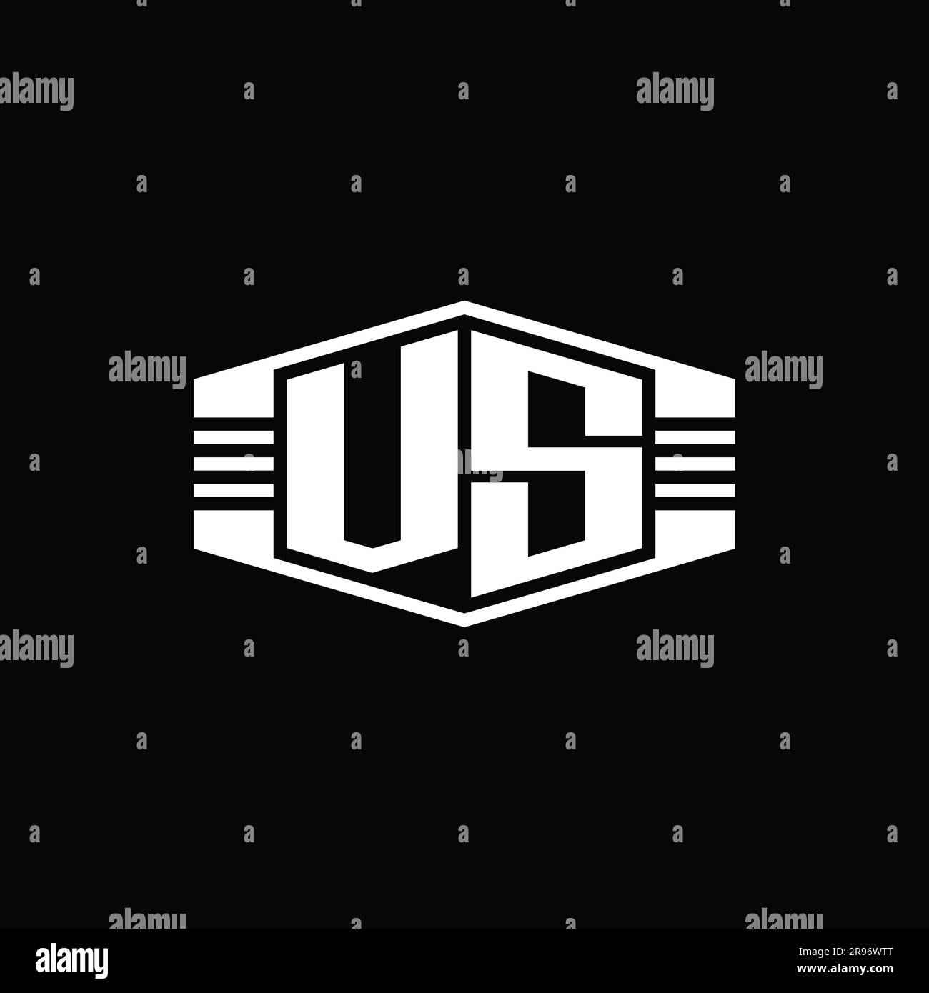 VS Letter Logo monogram hexagon emblem shape with stripes outline style ...