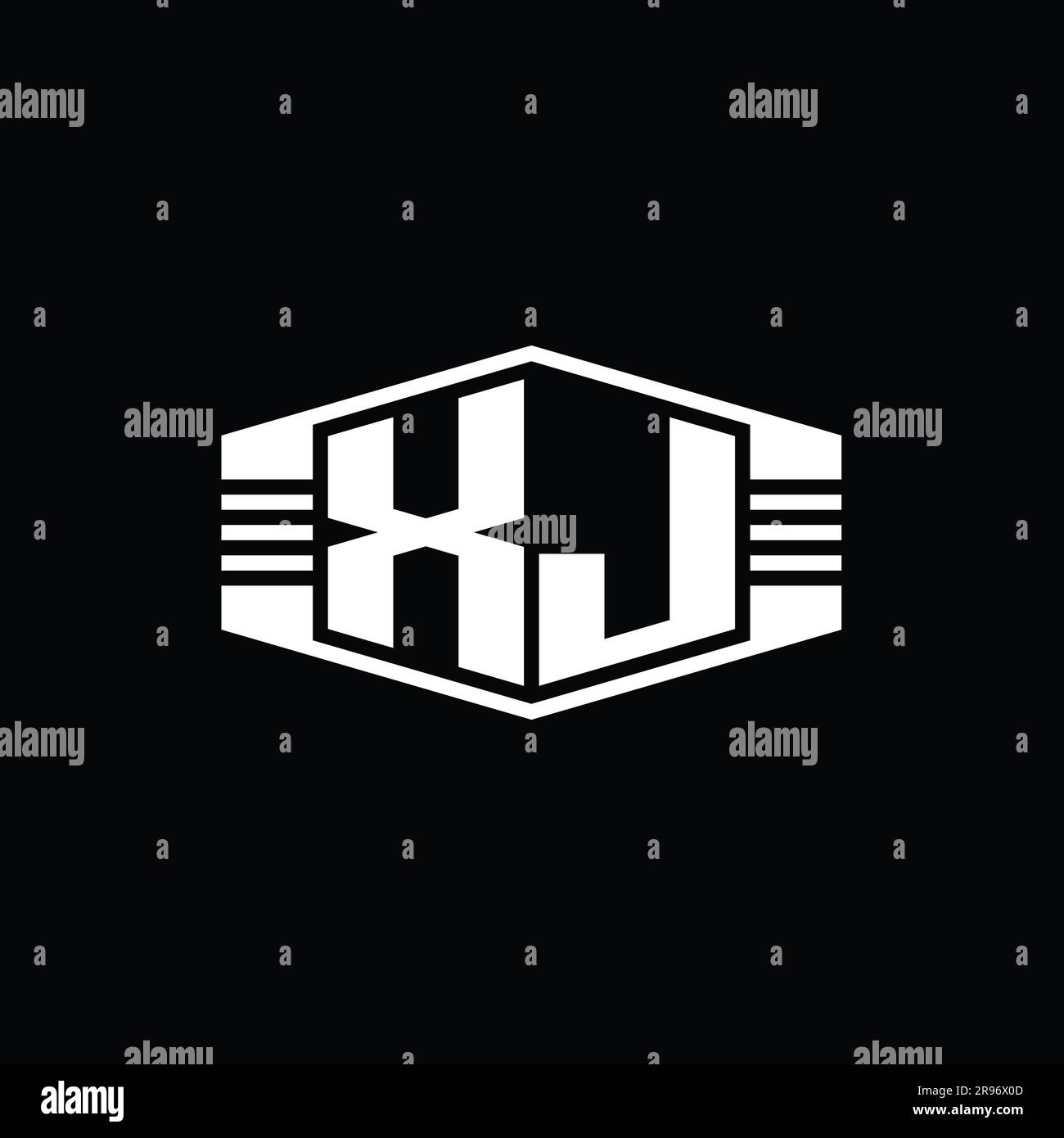 XJ Letter Logo monogram hexagon emblem shape with stripes outline style ...