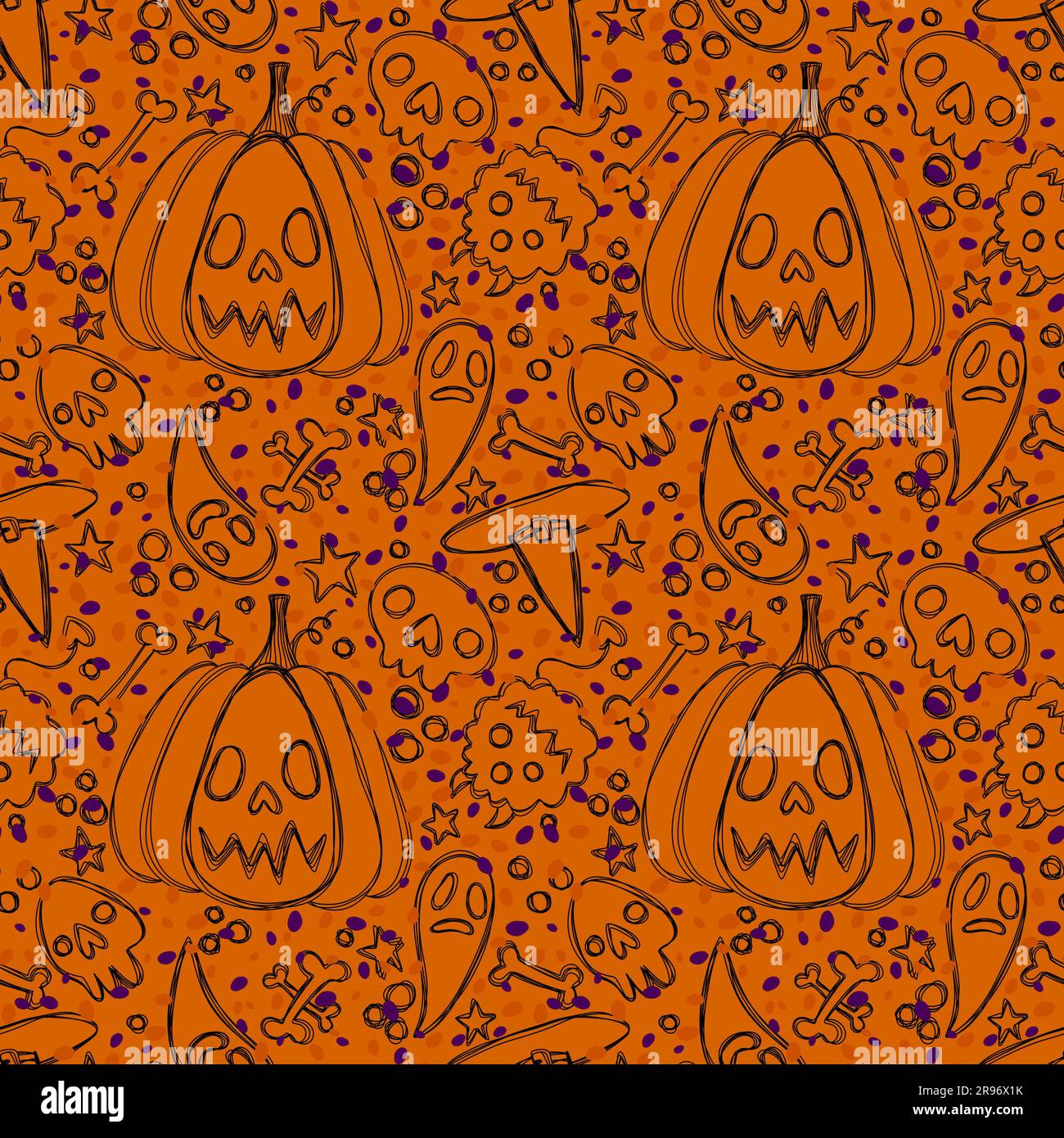 Halloween cartoon seamless pumpkins and witch hat and ghost pattern for ...